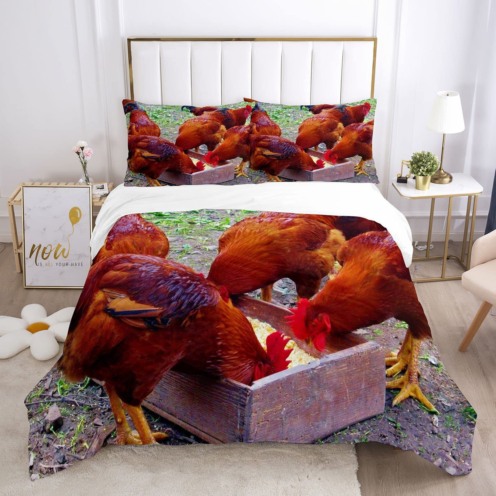Chicken Duvet Cover Set Watercolor Rooster Bedding Set Animal Flower ...