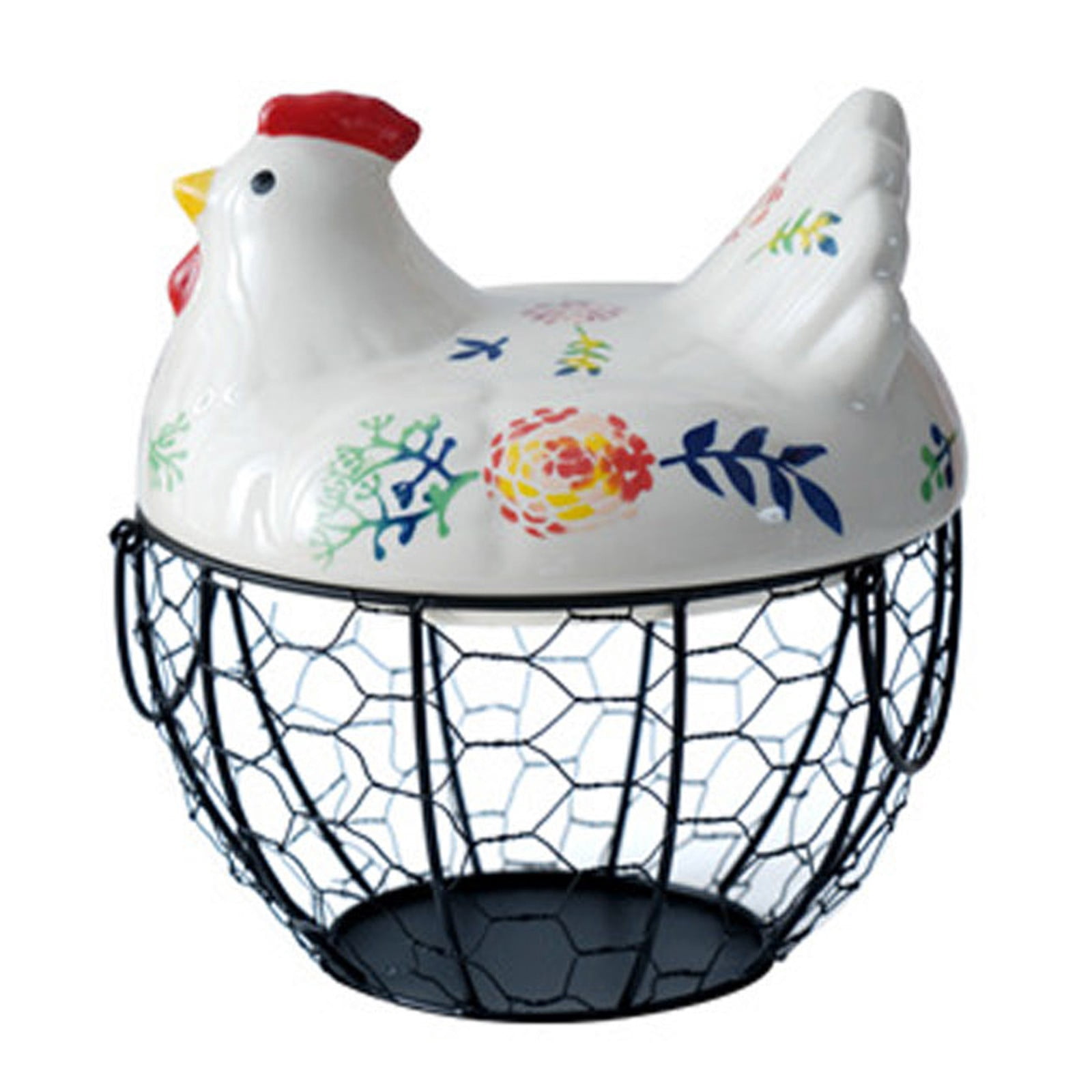 Chicken Egg Basket Black Wire with Ceramic Lid, Egg Holder for ...