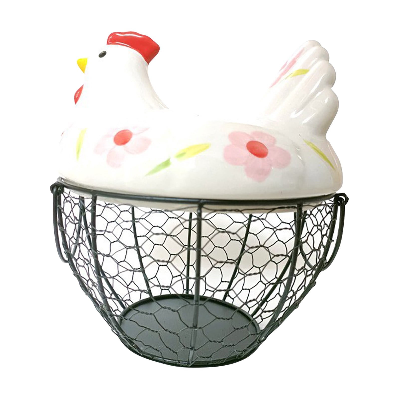 Chicken Egg Basket Black Wire with Ceramic Lid, Egg Holder for ...