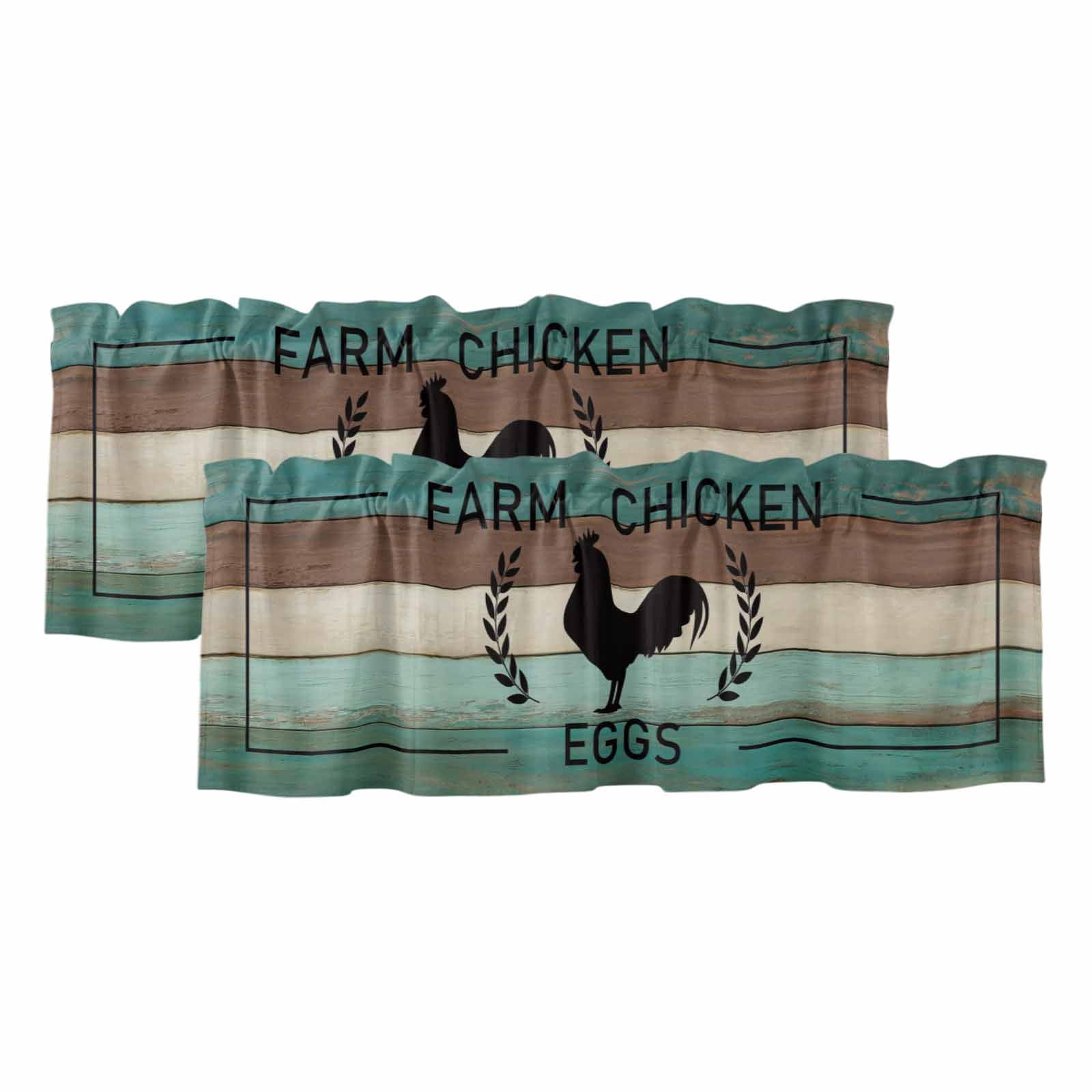 Chicken Eggs 2 Panels Kitchen Valance, Farmhouse Animal Teal Green Wood ...
