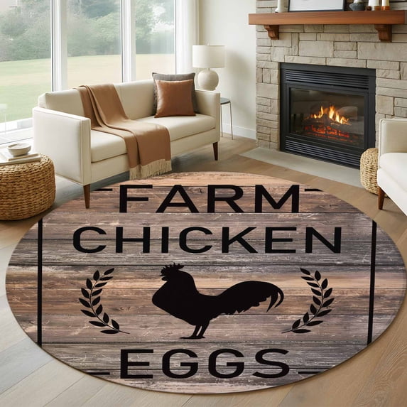Chicken Eggs 8FT Round Area Rugs for Living Room Farmhouse Animal Brown ...
