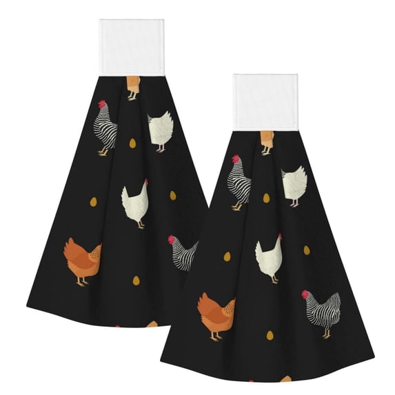 Chicken Eggs Cock Pattern Rooster Hanging Coral Fleece Hand Towel 2PCS ...
