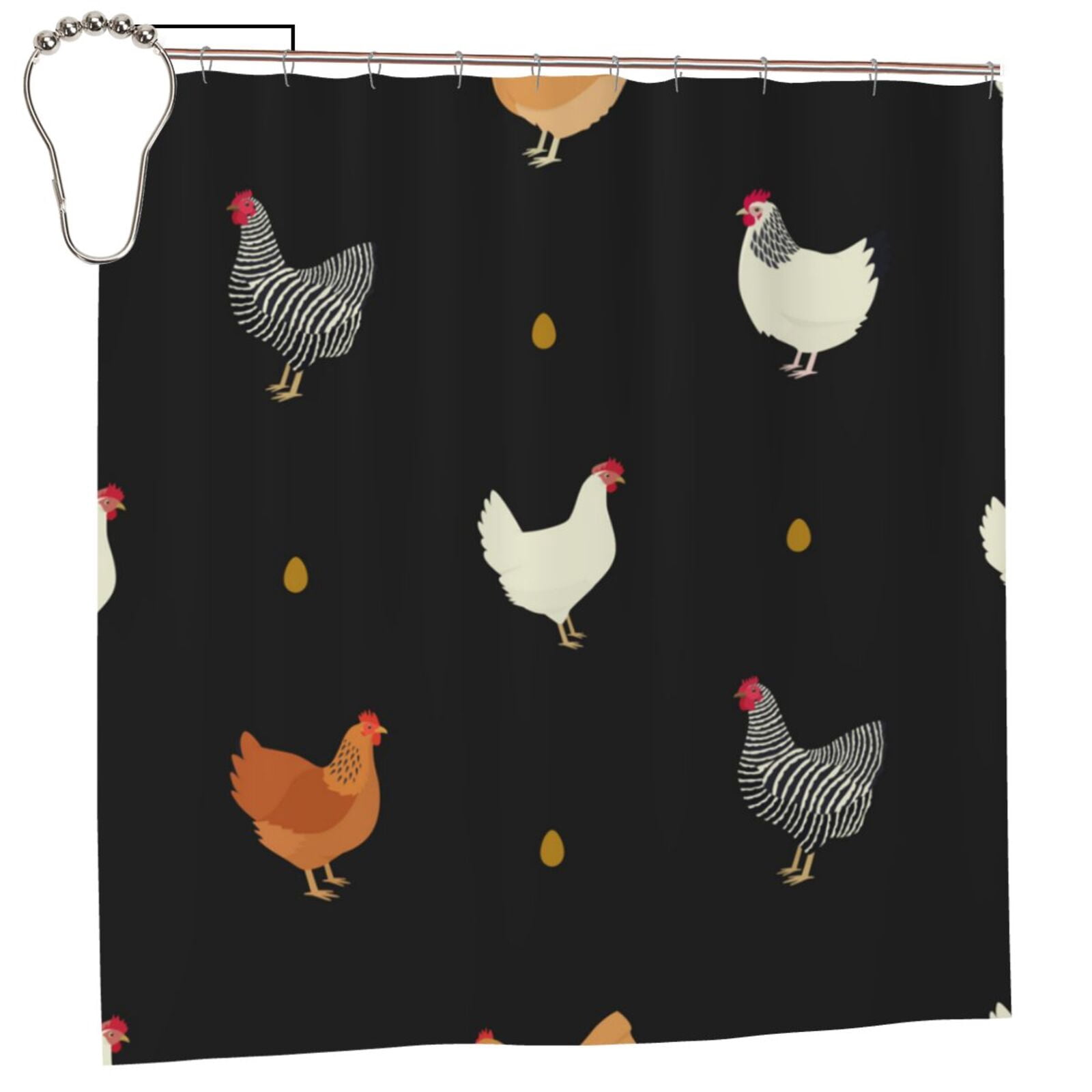 Chicken Eggs Cock Pattern Rooster Shower Curtain with 12 Iron Hooks ...