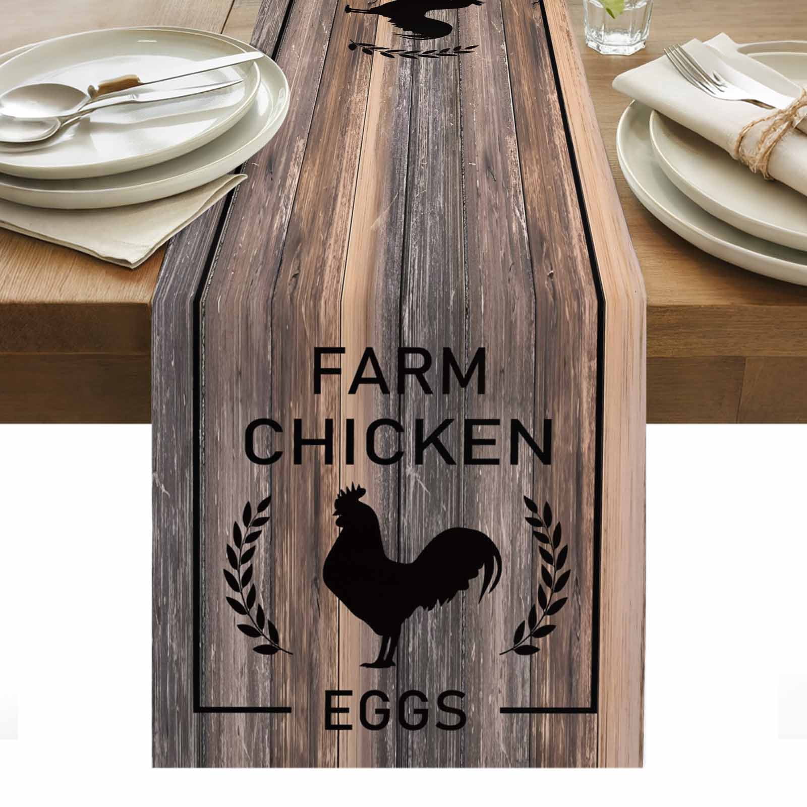 Chicken Eggs Table Runner 13 x 90 Inch, Farmhouse Animal Brown Wood ...