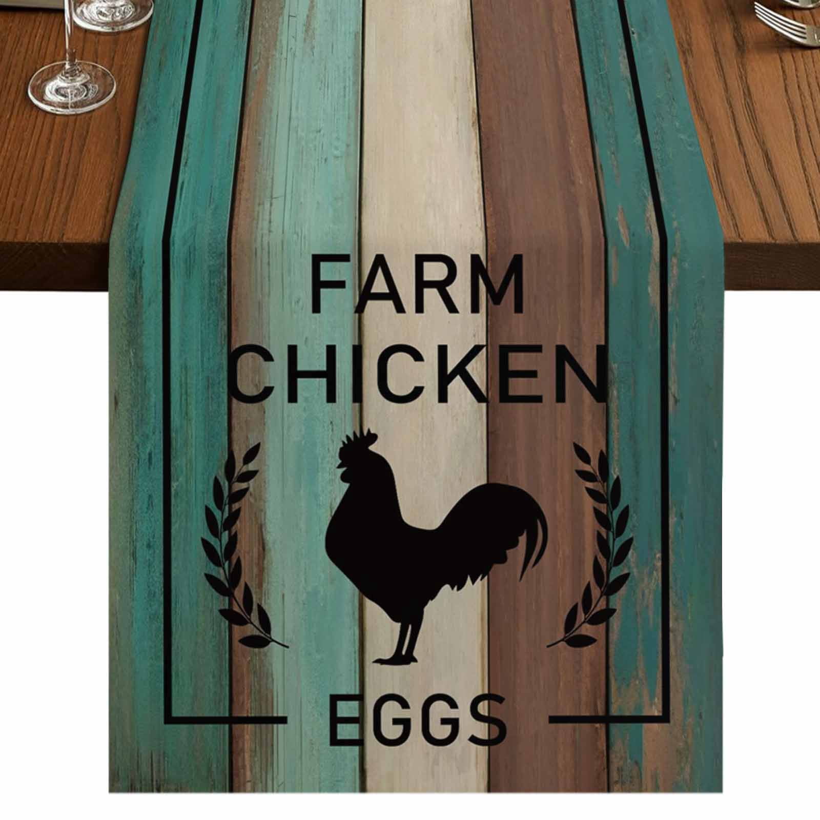 Chicken Eggs Table Runner 70 Inches Long, Farmhouse Animal Teal Green ...