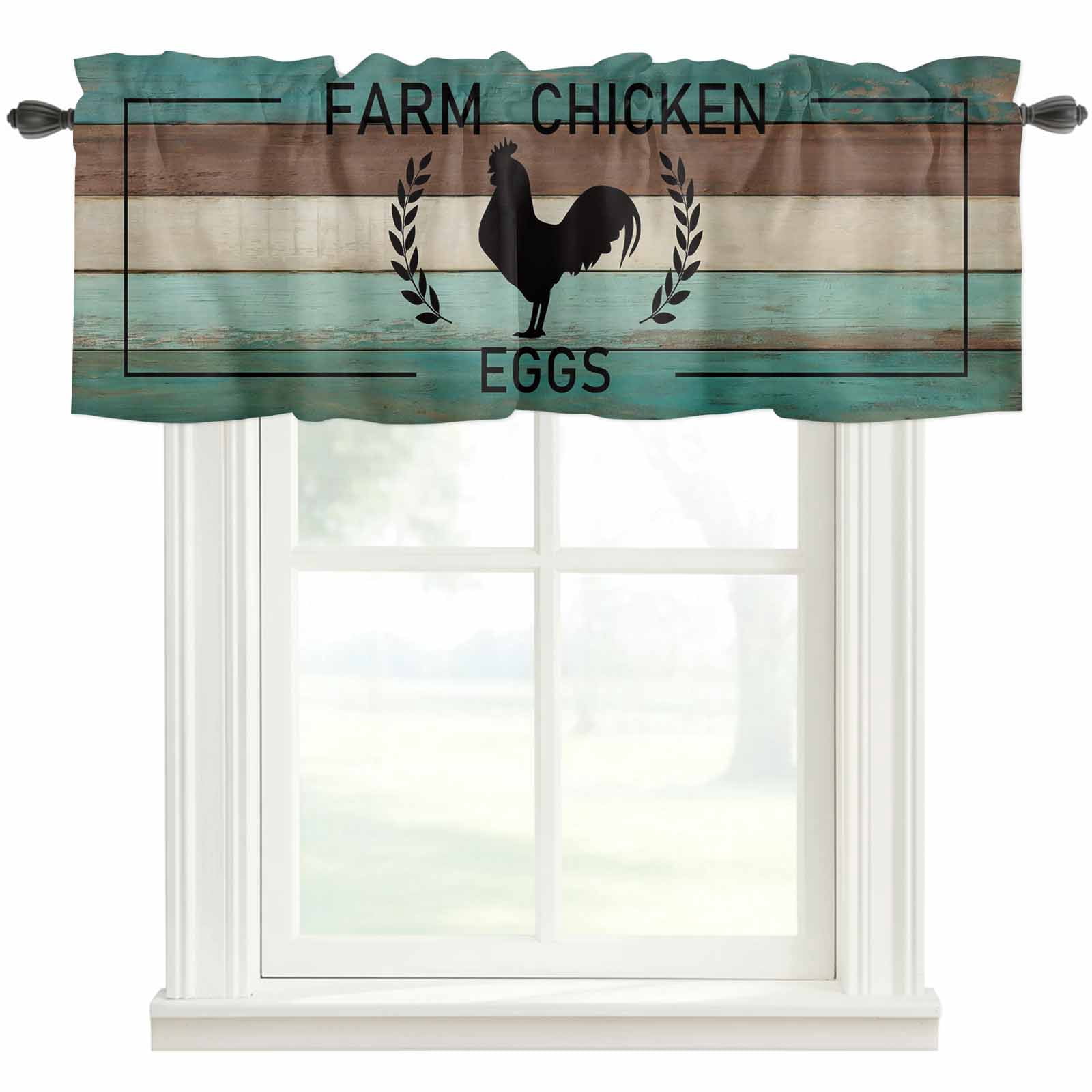 Chicken Eggs Valances for Windows Farmhouse Animal Teal Green Wood ...