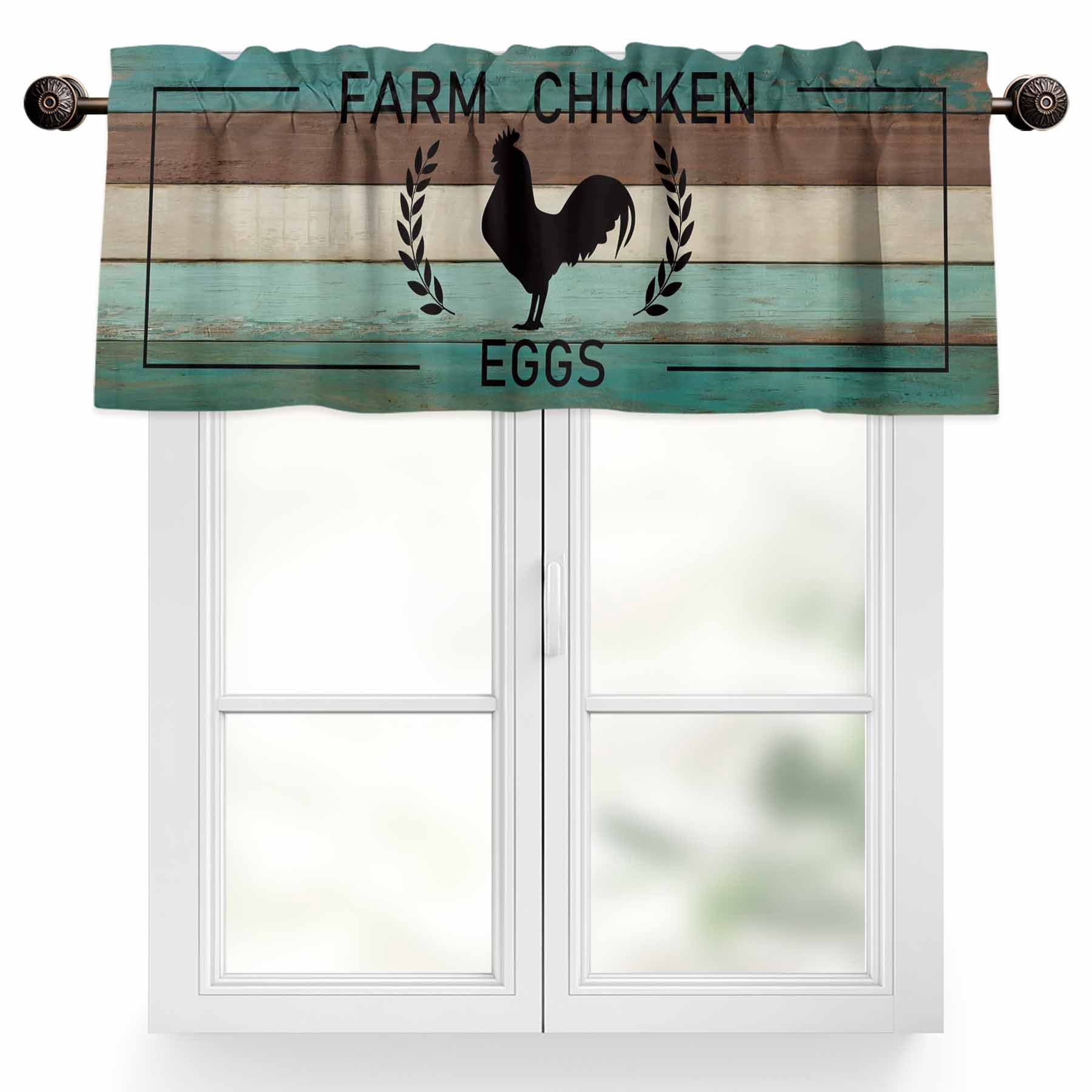 Chicken Eggs Valances for Windows Farmhouse Animal Teal Green Wood ...