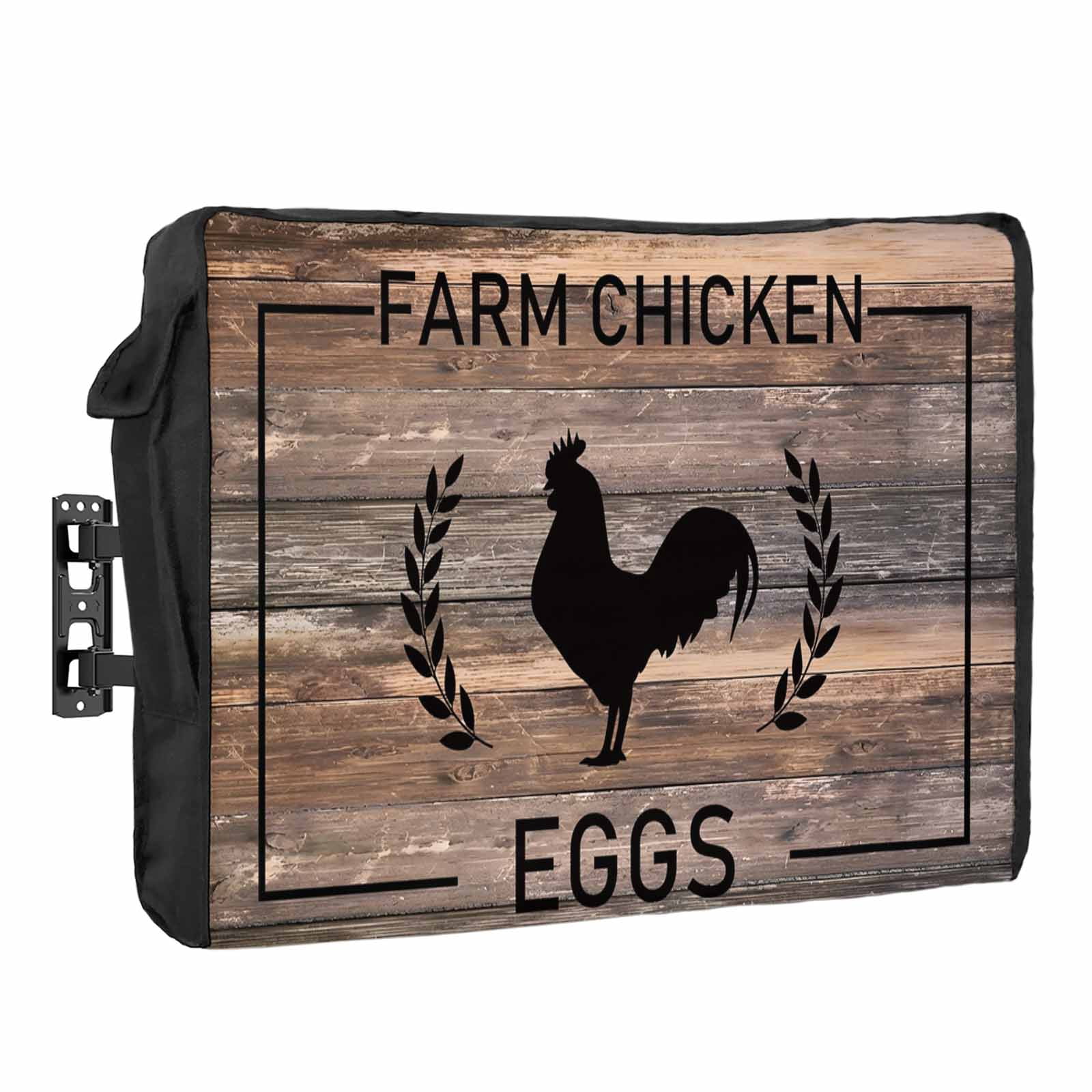 Chicken Eggs Waterproof Outdoor TV Cover, Farmhouse Animal Brown Wood ...