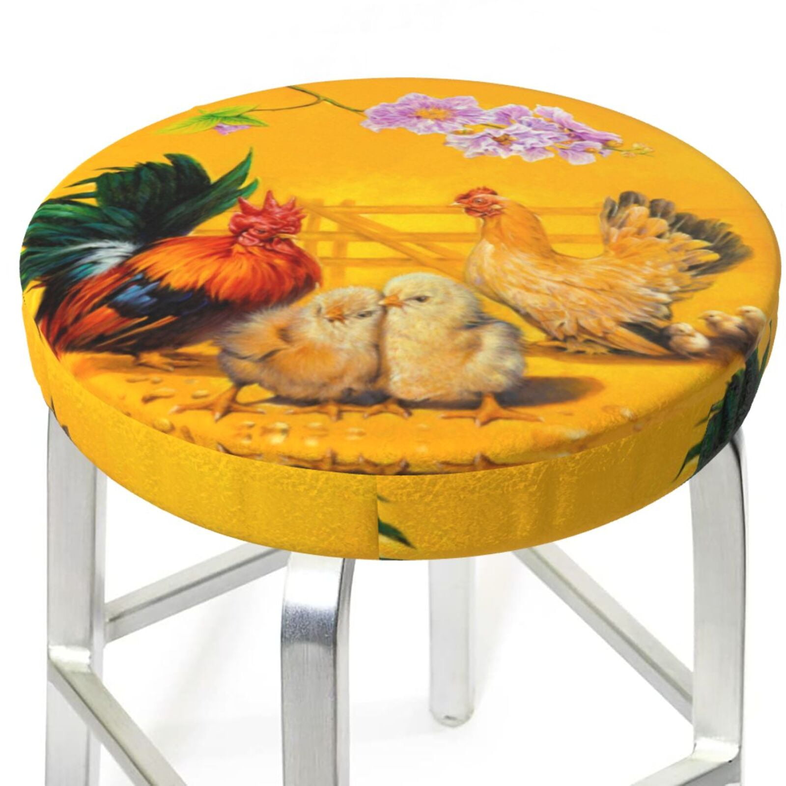 The Chicken Family Rooster Hen And Chicks Round Bar Stool Seat Covers ...