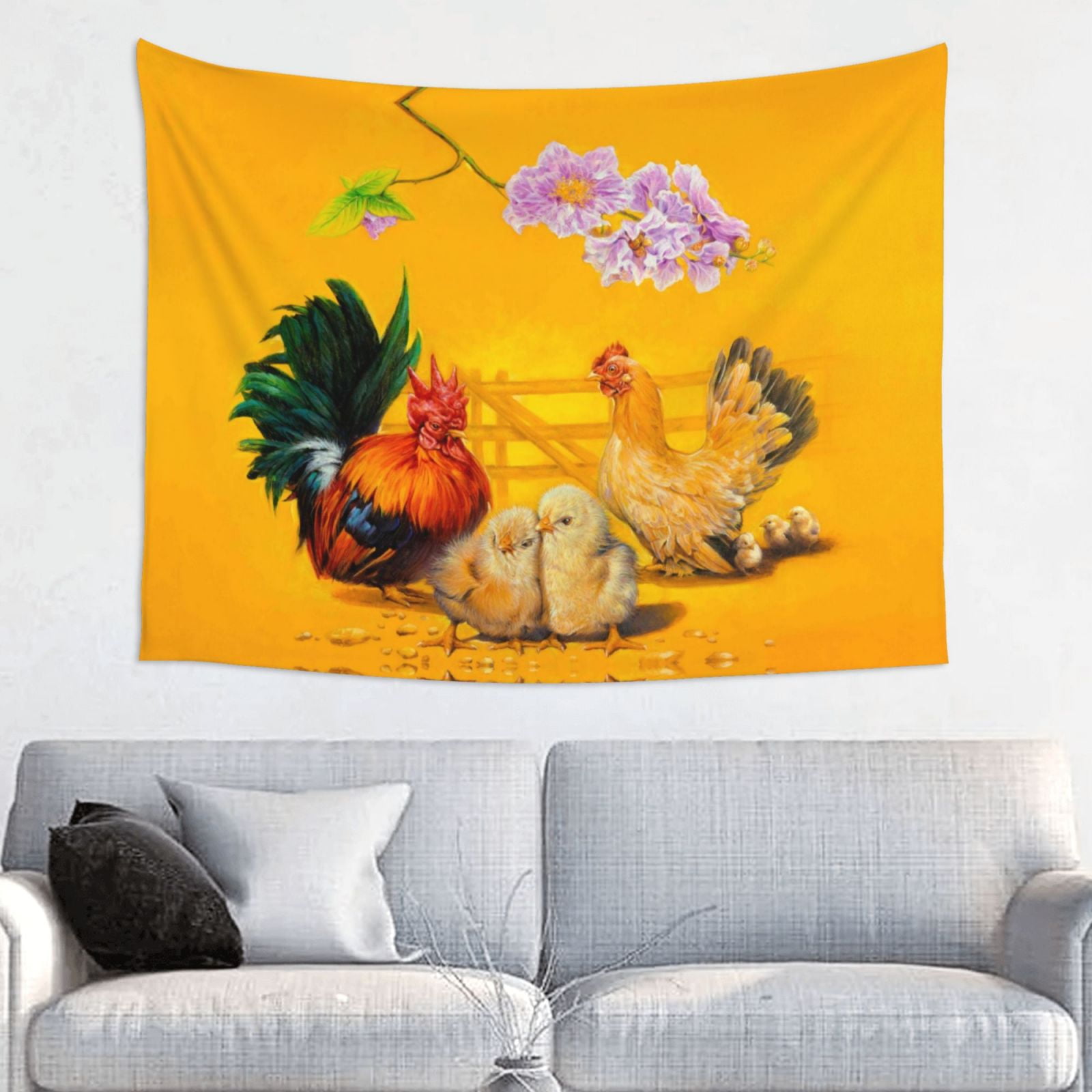 Chicken Family Rooster Hen Chicks Tapestry Wall Hanging, Wall Tapestry ...