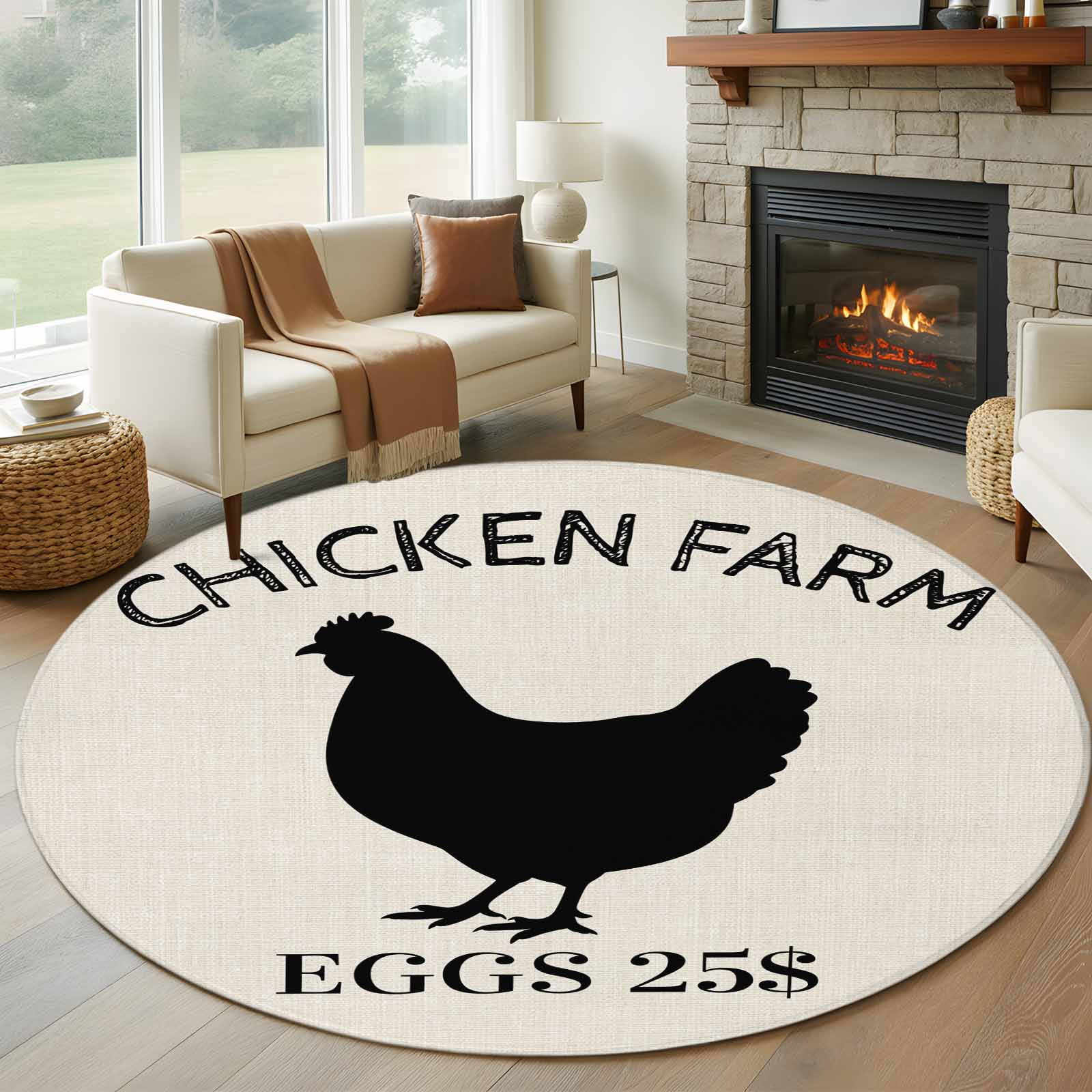 Chicken Farm 7FT Round Area Rugs for Living Room Eggs 25$ Vintage ...