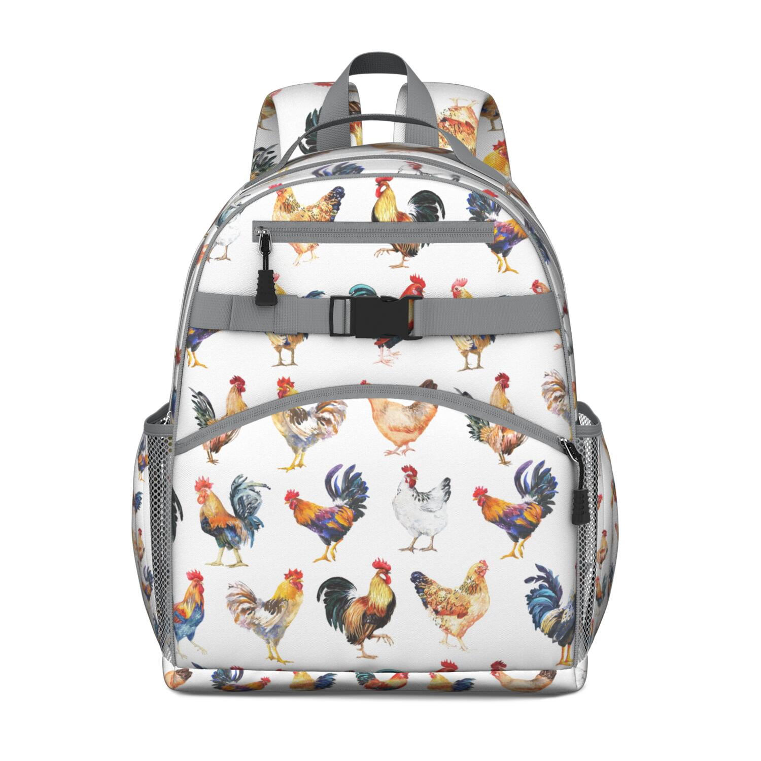 Chicken Farm Art Backpack for Students Vintage Rooster and Hen Design ...