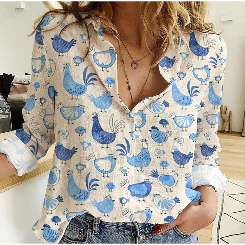 Chicken Farm Blouses Shirt, Chicken Pattern Women Casual Shirt, Women's ...