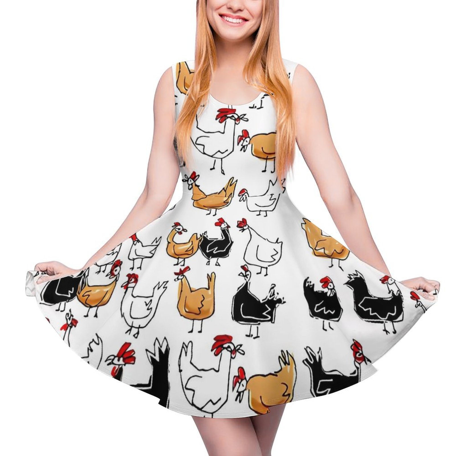 Chicken Farm Dress Animal Print Dresses Sleeveless Korean Fashion Skate ...