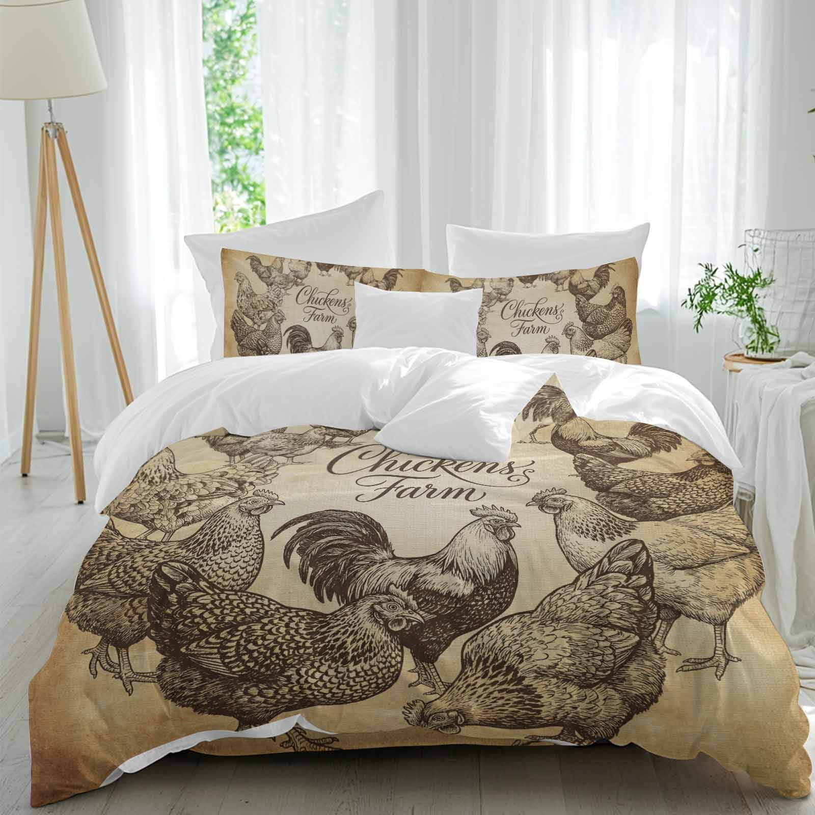 Chicken Farm Duvet Cover Set Queen Size, Country Rustic Rooster Hen ...