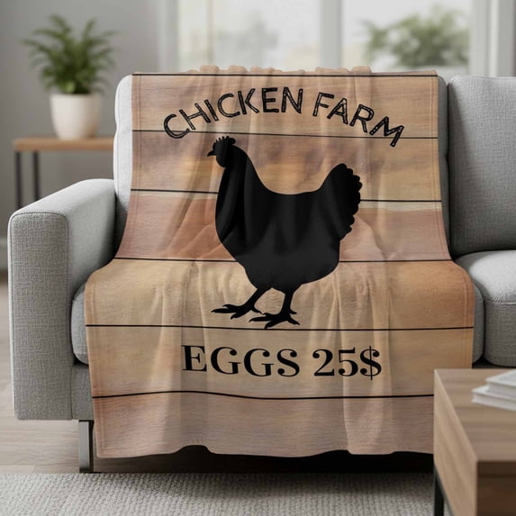Chicken Farm Fleece Throw Blanket Eggs 25$ Vintage Wood Grain Ultra ...
