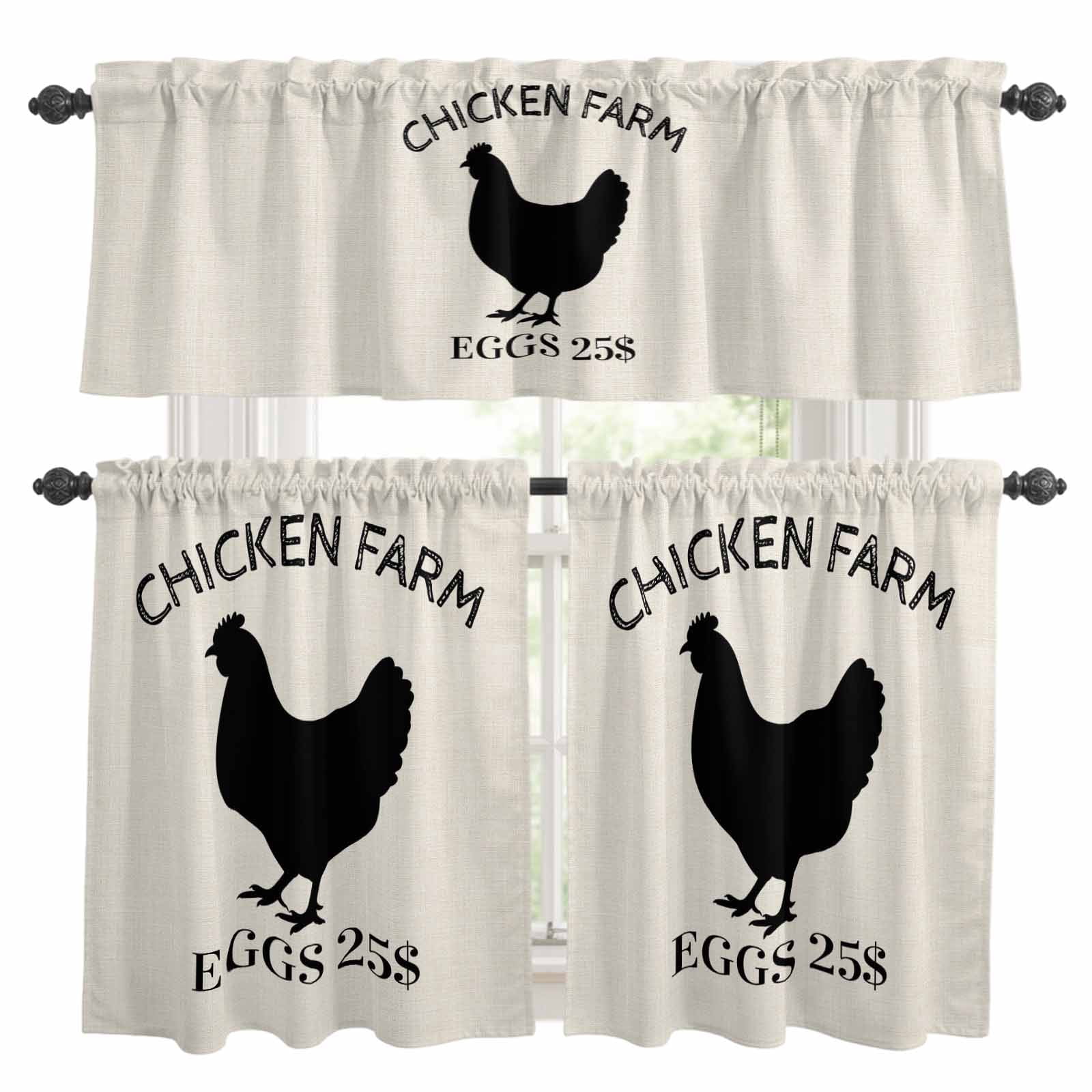 Chicken Farm Kitchen Curtains Valances and Tiers Set of 3 Eggs 25 ...