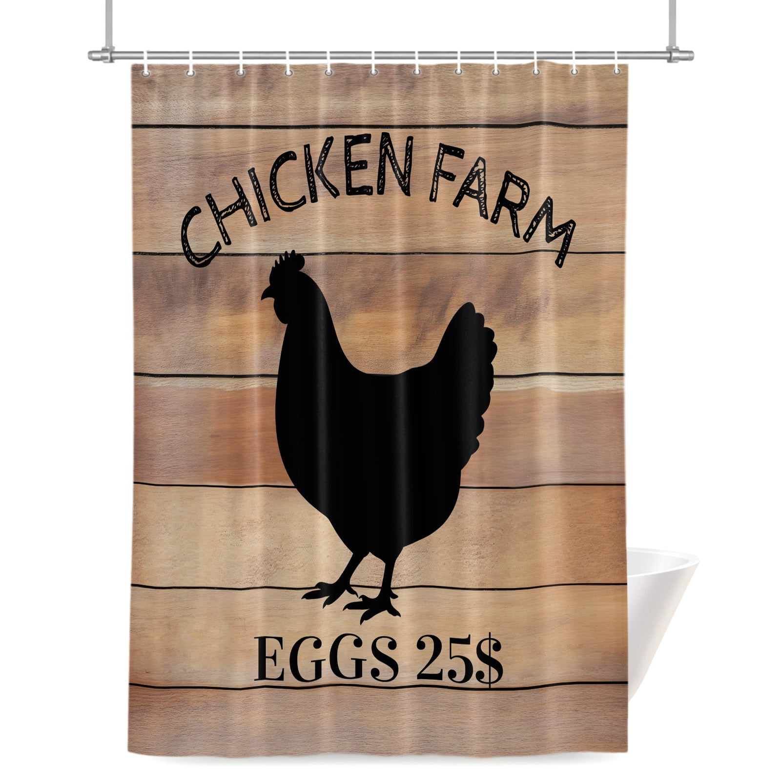 Chicken Farm Shower Curtains for Bathroom, Eggs 25$ Vintage Wood Grain ...