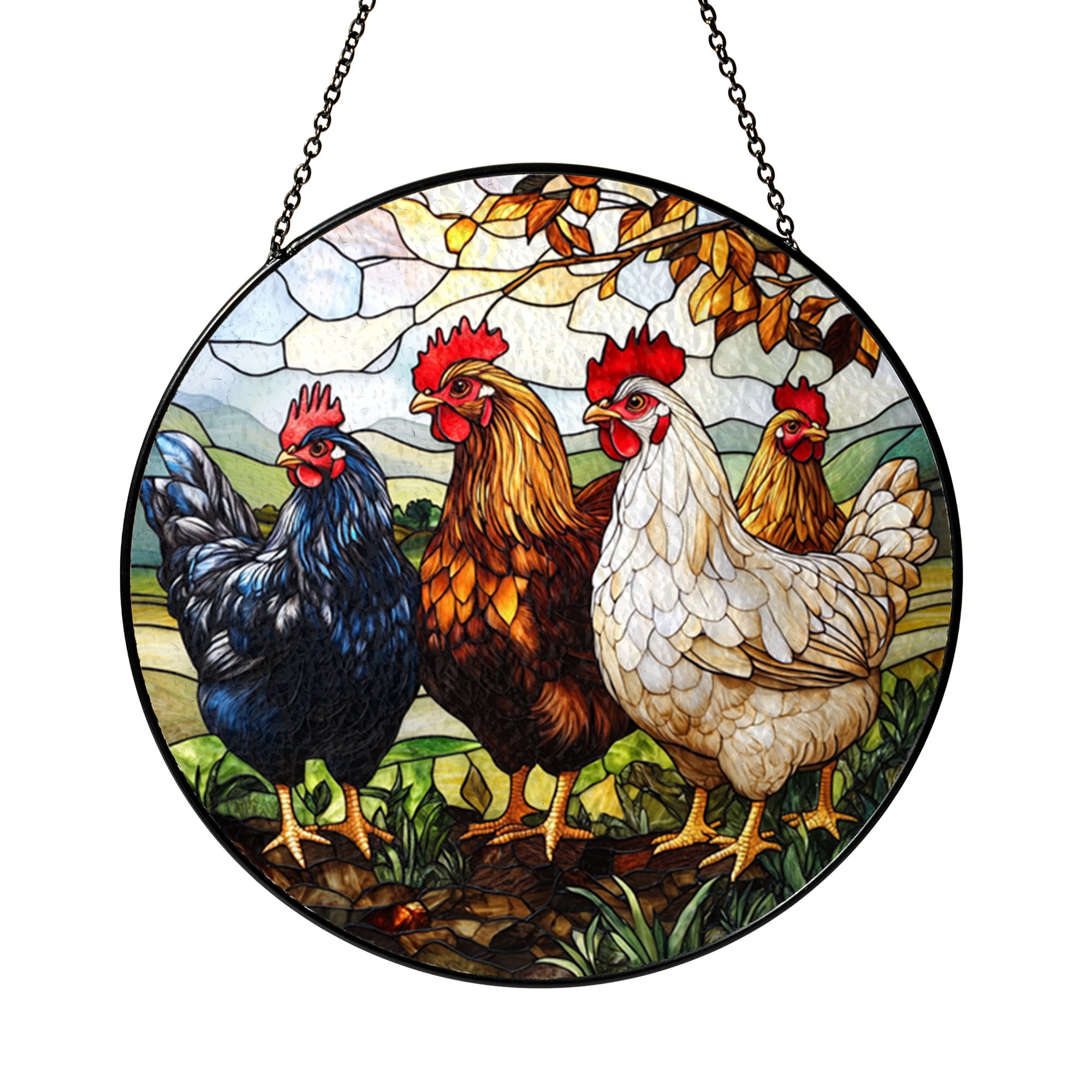 Chicken Farm Stained Glass Style Suncatcher – Country Window Decor ...