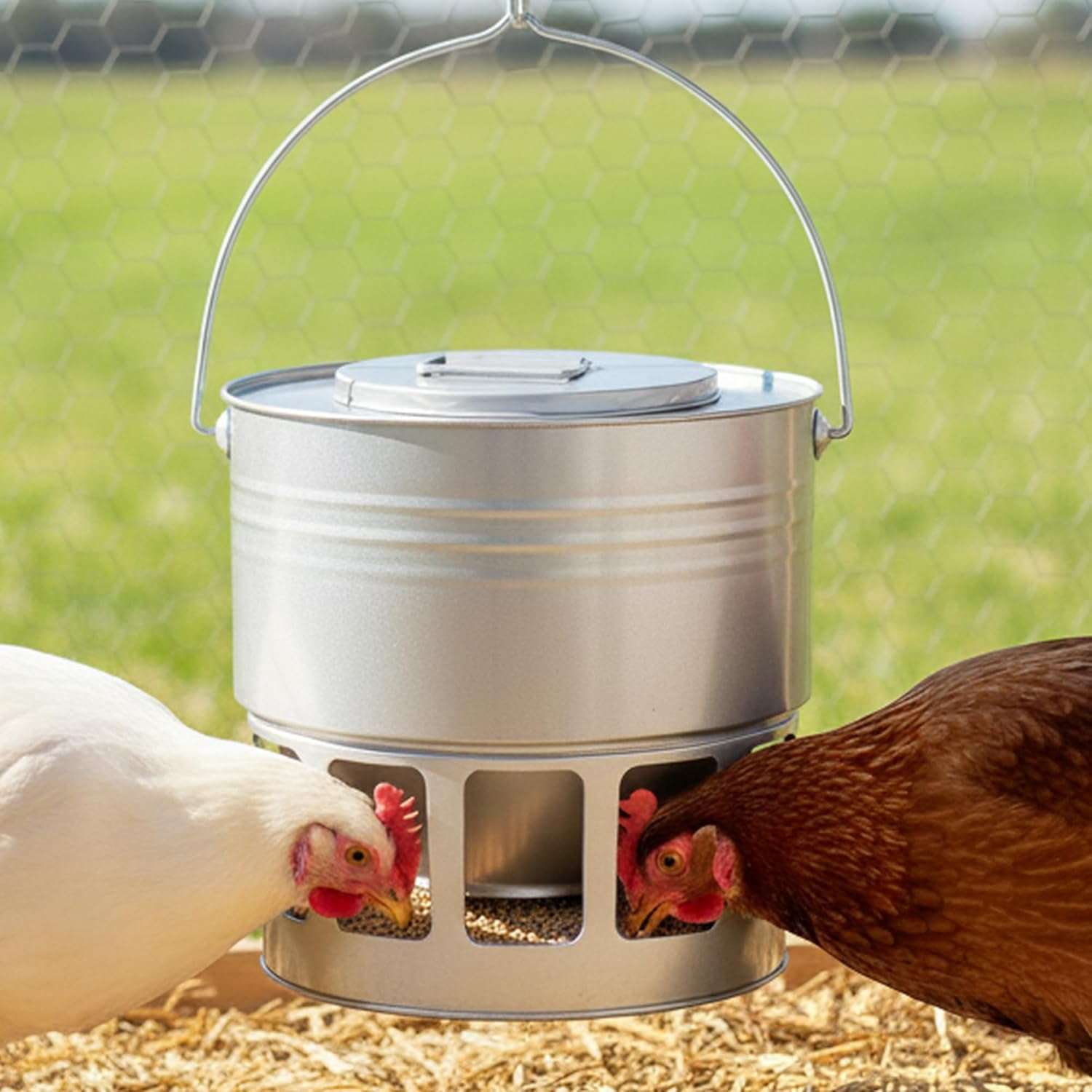 Chicken Feeder - 20lbs Chicken Feeder No , Adjustable Poultry Feeder ...