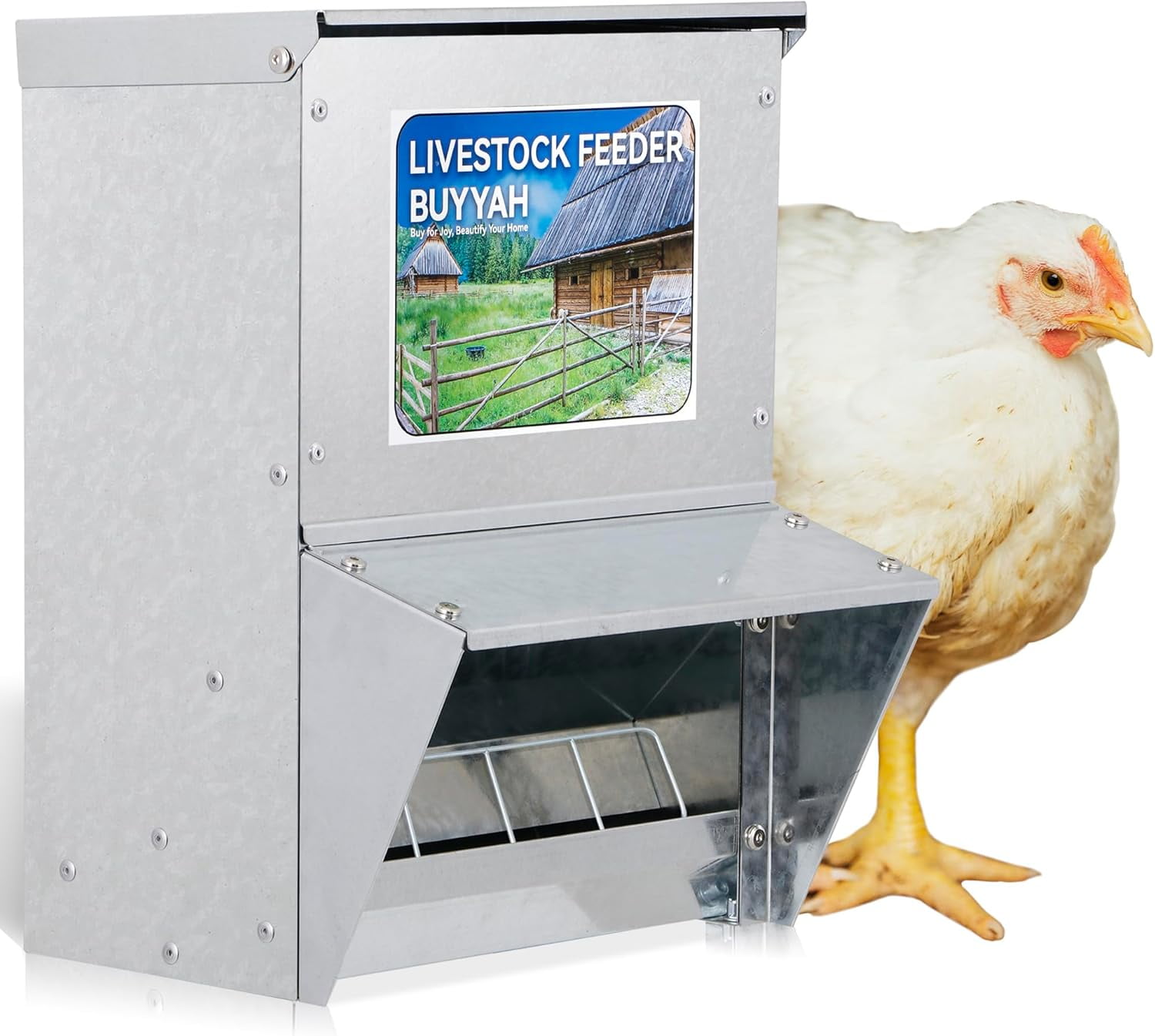 Chicken Feeder, 28 lbs Capacity, Galvanized Metal Poultry Feeder ...