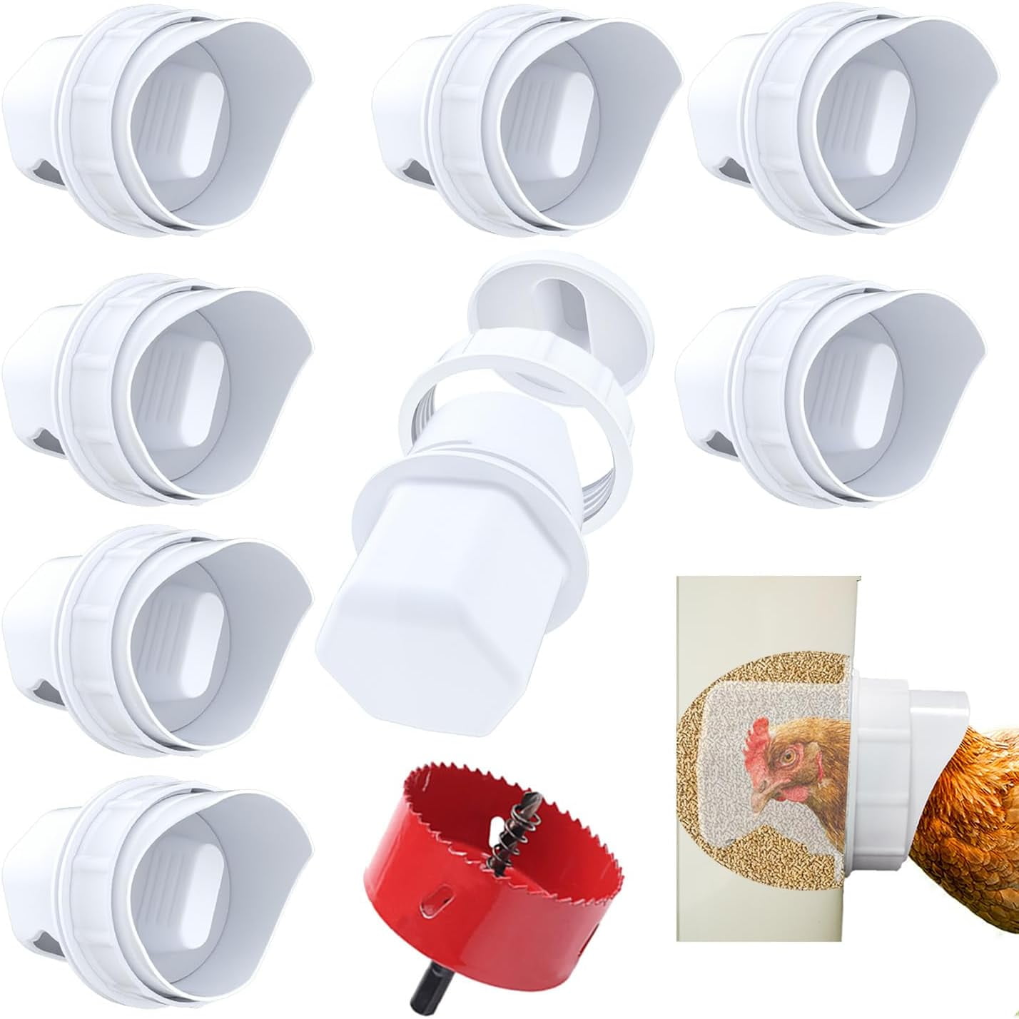 Chicken Feeder No DIY Automatic Poultry Feeders 8 Ports with Covers ...