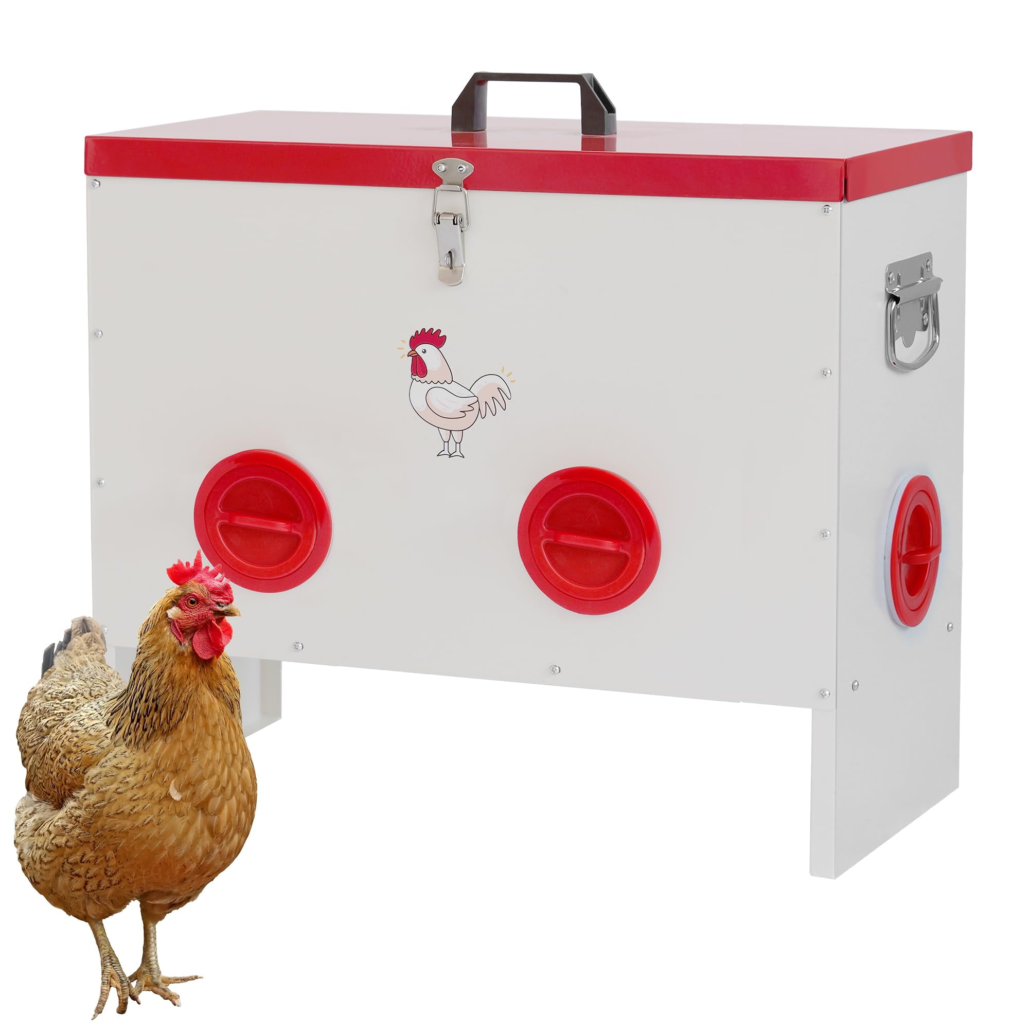 Chicken Feeder No Waste, 6/10-Ports Automatic Large Poultry Feeder with ...