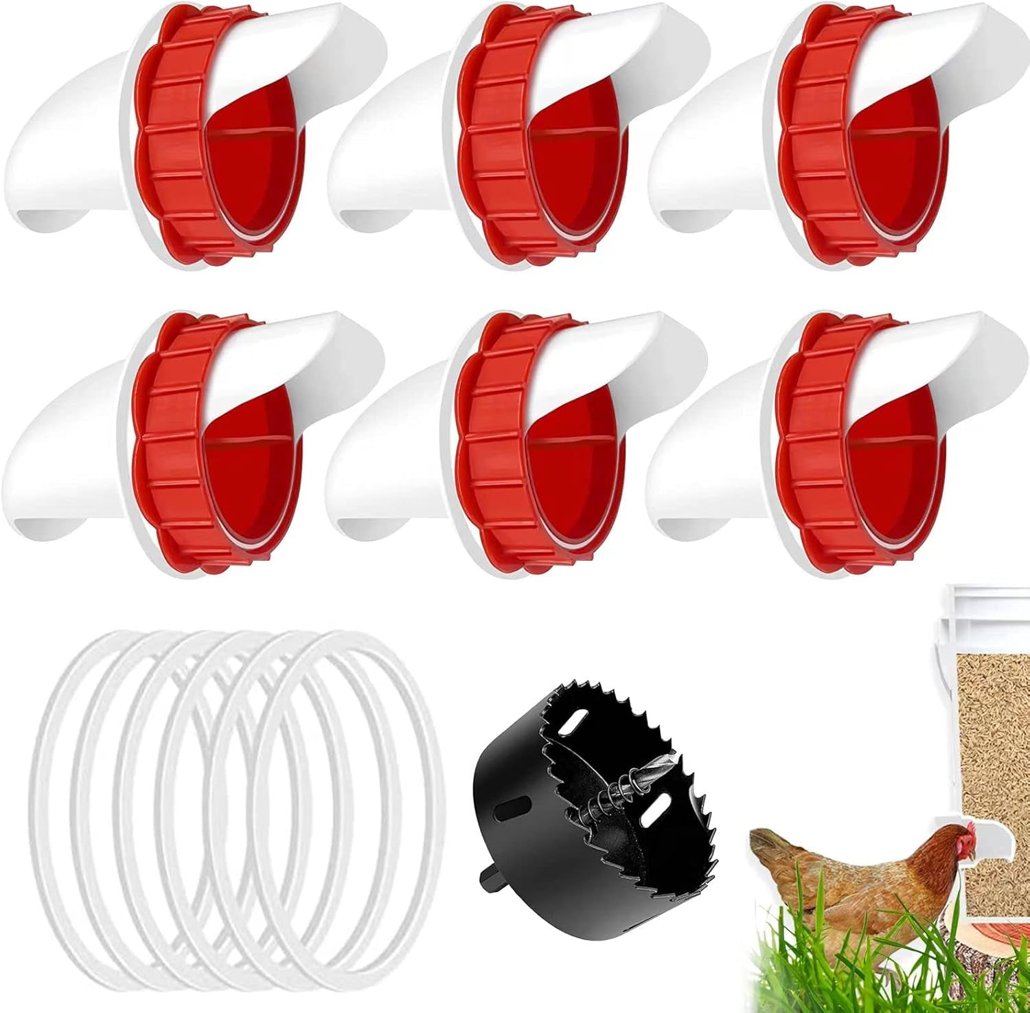 Chicken Feeder No Waste, Rain-Proof Poultry Automatic Feeder with Lid ...