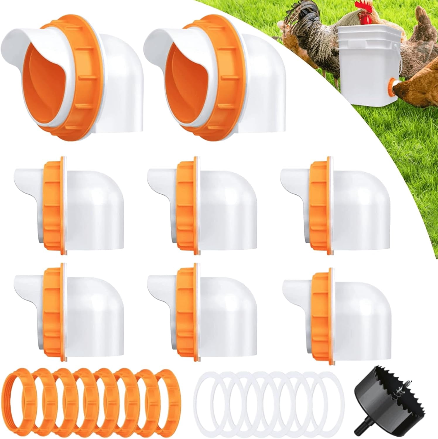 Chicken Feeder No Waste 12 Ports Automatic 4 inch Poultry Feeder with ...