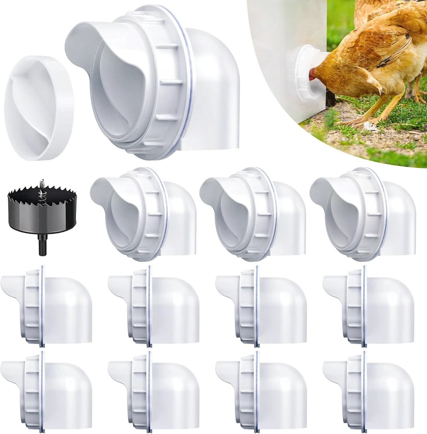 Chicken Feeder No Waste 12 Ports Automatic 4 inch Poultry Feeder with ...