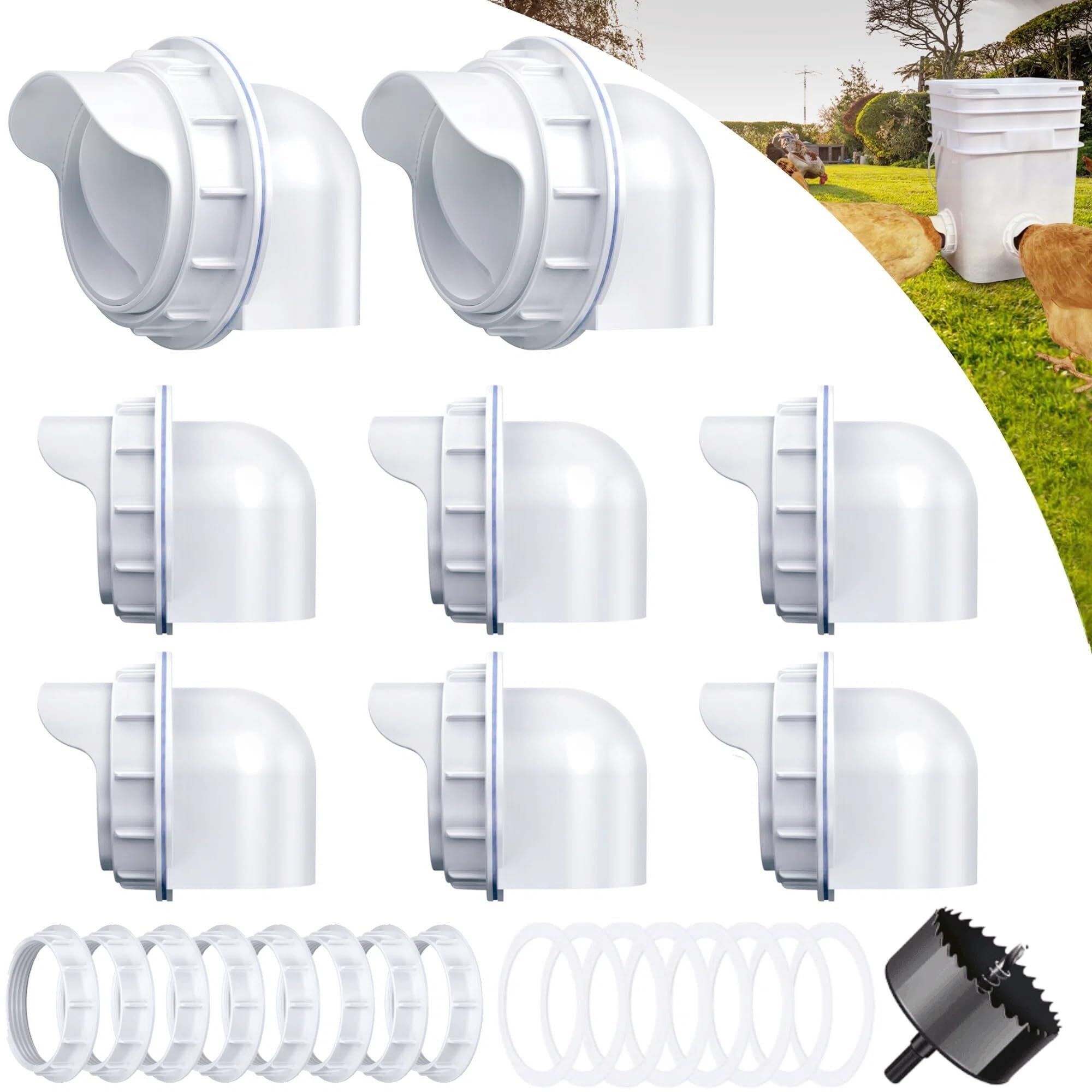 Chicken Feeder No Waste 12 Ports Automatic 4 inch Poultry Feeder with ...