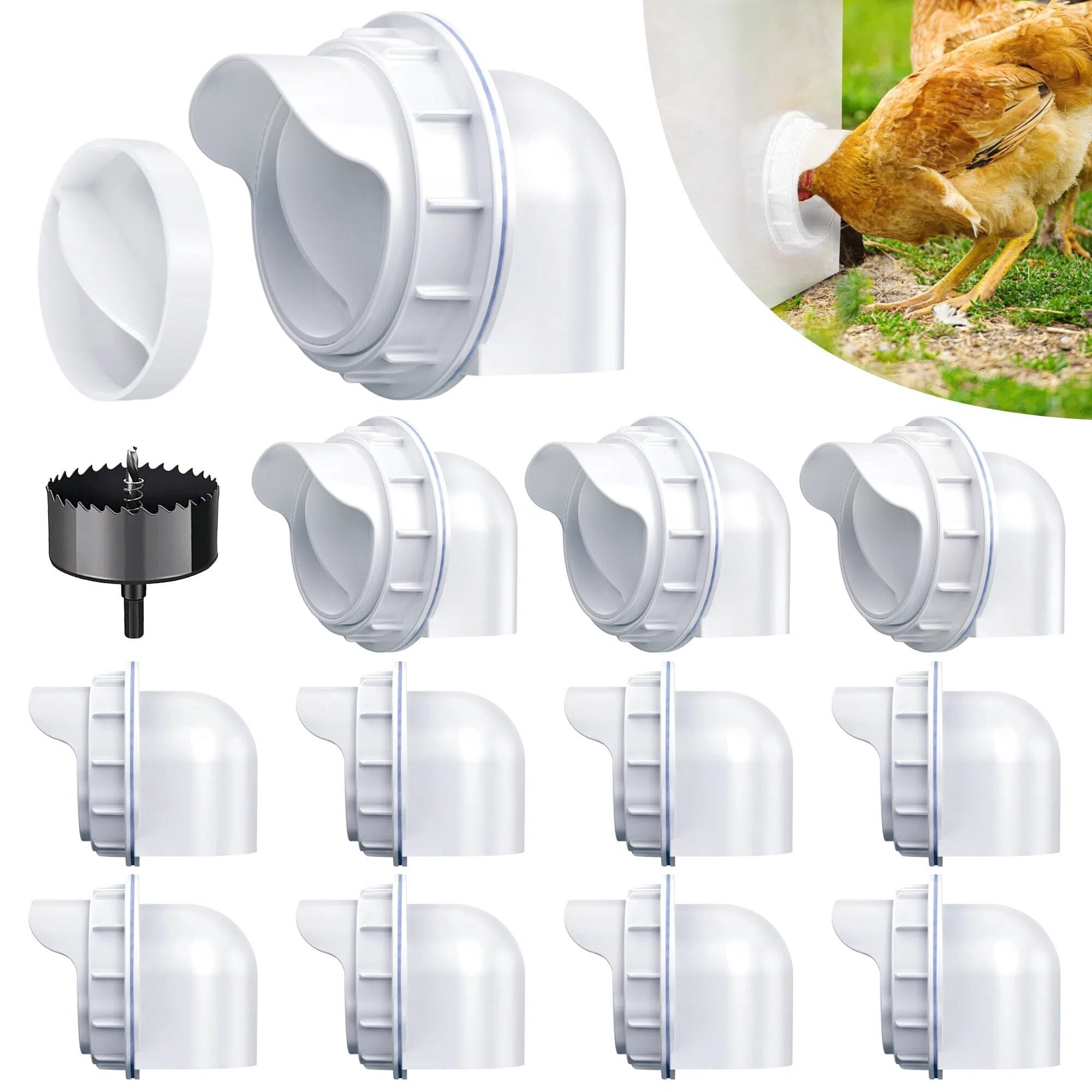 Chicken Feeder No Waste 12 Ports Automatic 4 inch Poultry Feeder with ...