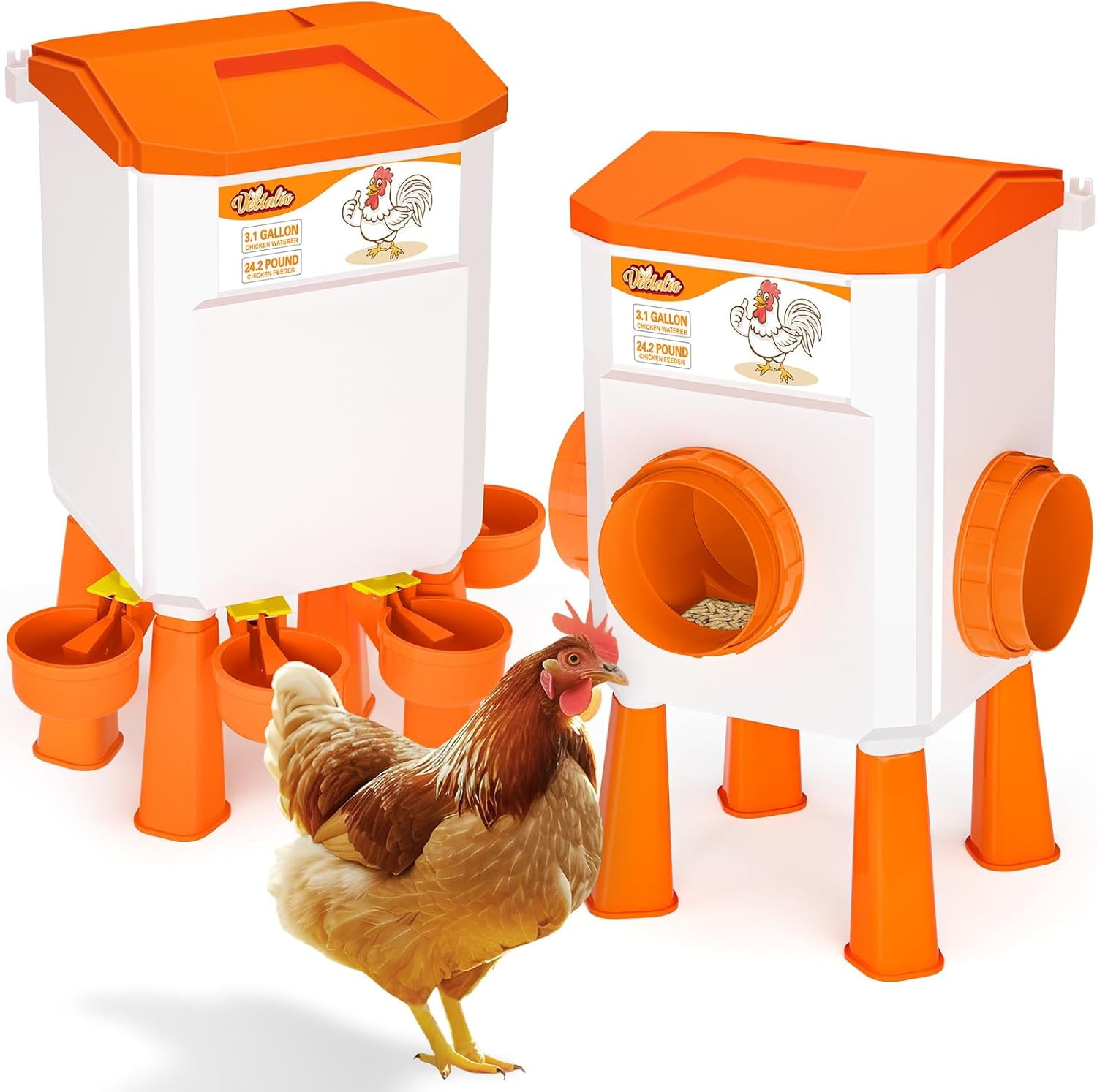 Chicken Feeder and Waterer Set, Chicken Coop Accessories, 3.1 Gallon/24 ...