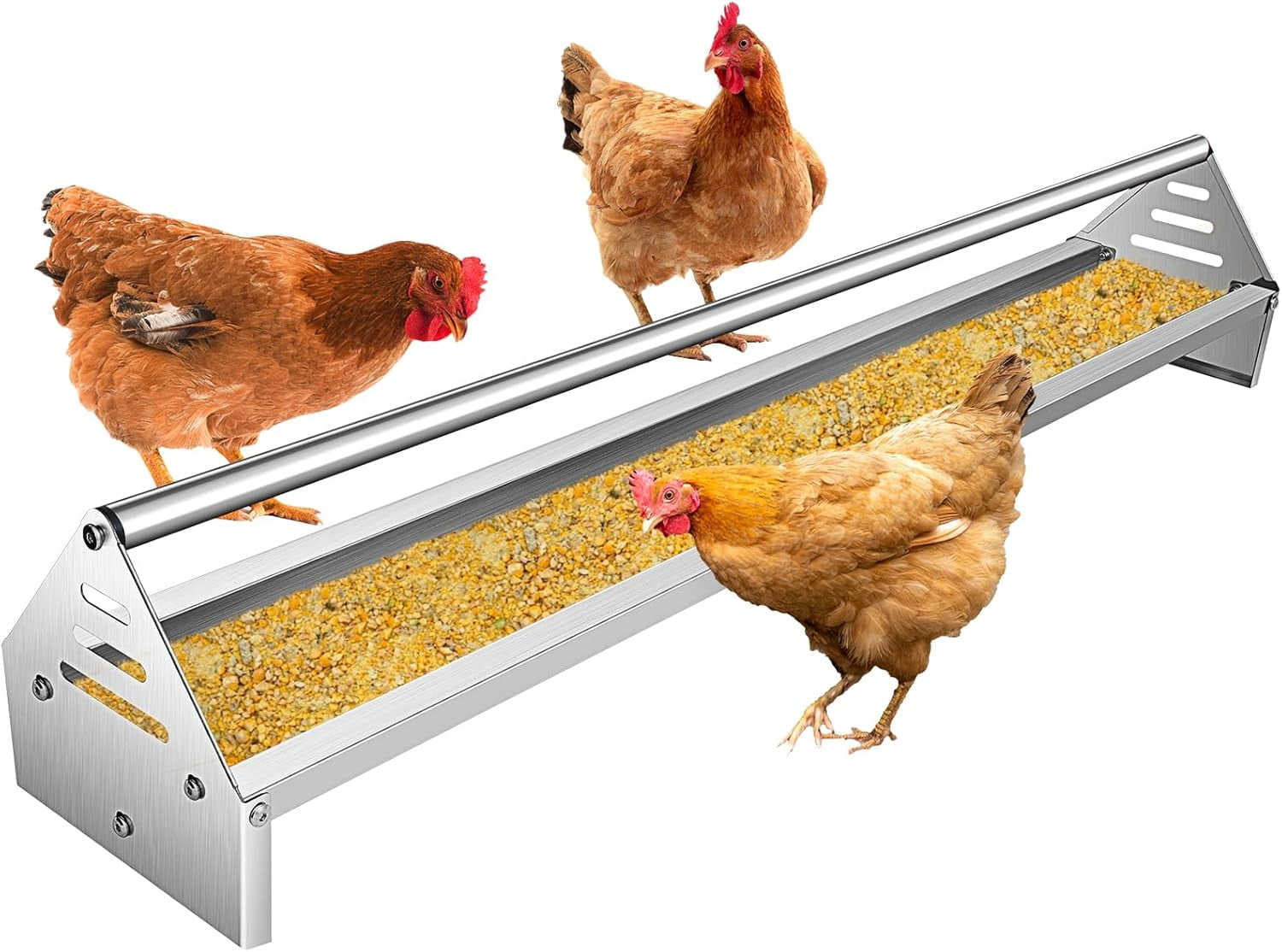 Chicken Feeding Trough 45", Heavy Duty Galvanized Steel Chicken Feeder ...