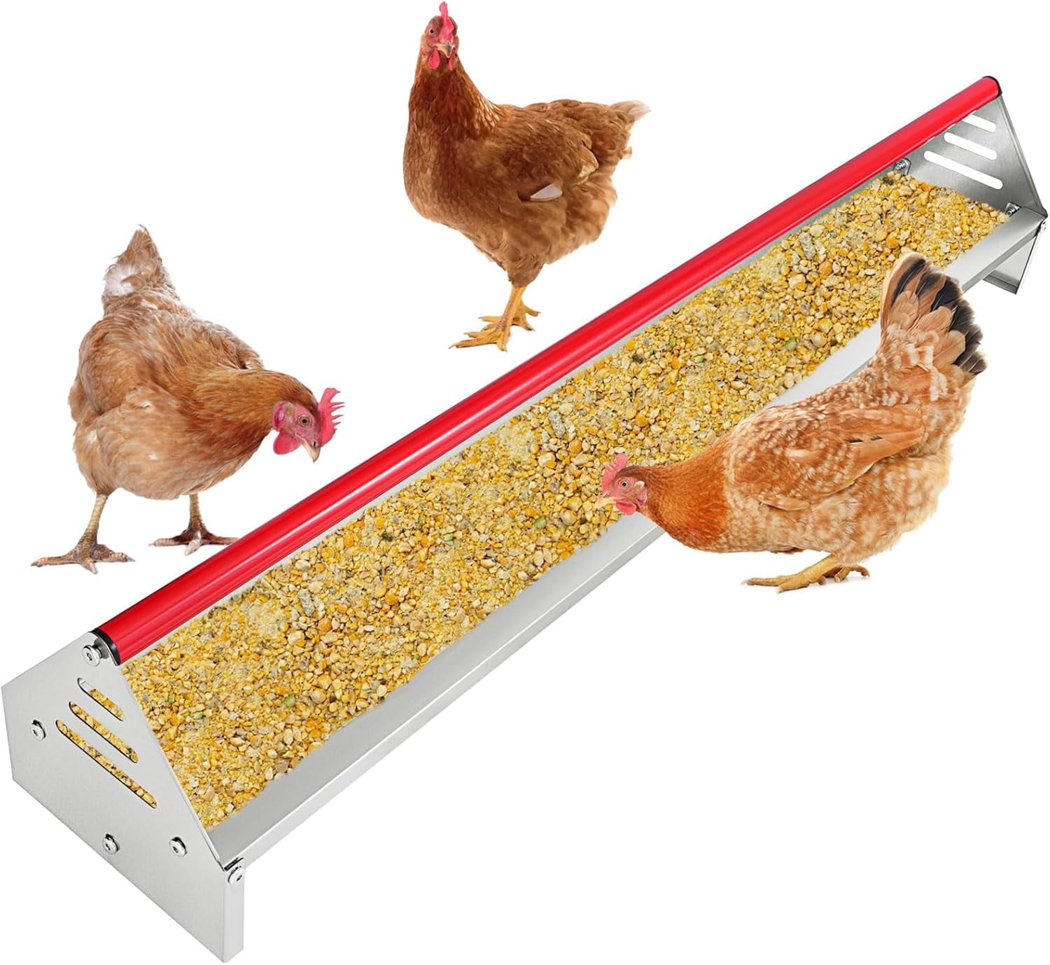Chicken Feeding Trough 45", Heavy Duty Galvanized Steel Feeder with ...