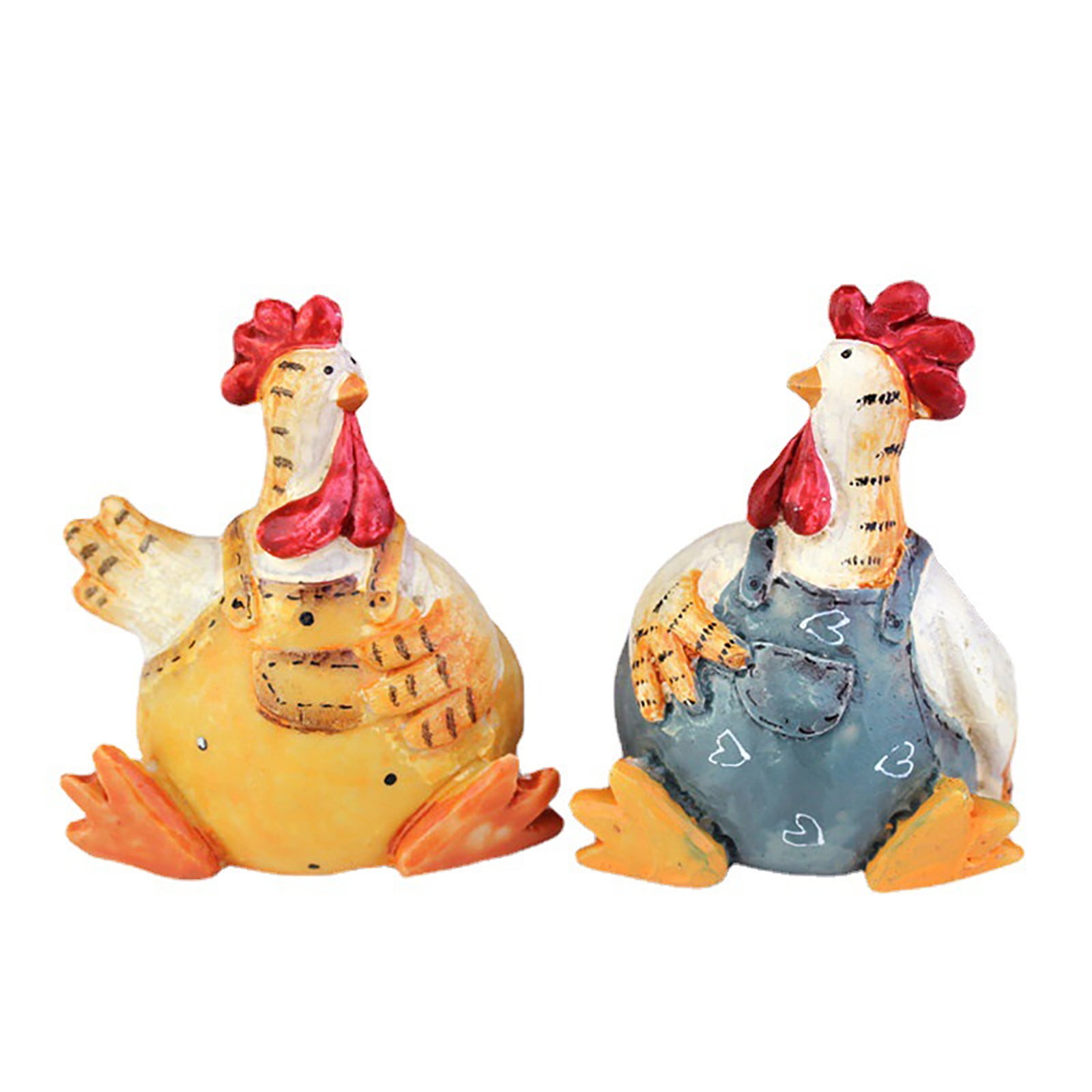 Chicken Figurines 2Pcs, Hand-Painted Couple Rooster & Hen Statues With ...