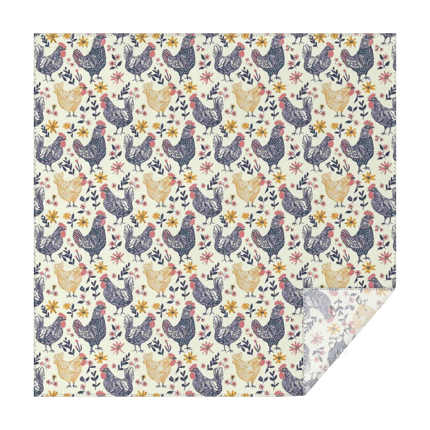 Chicken Floral Pattern Square Tablecloth,Waterproof Square Table Cover ...