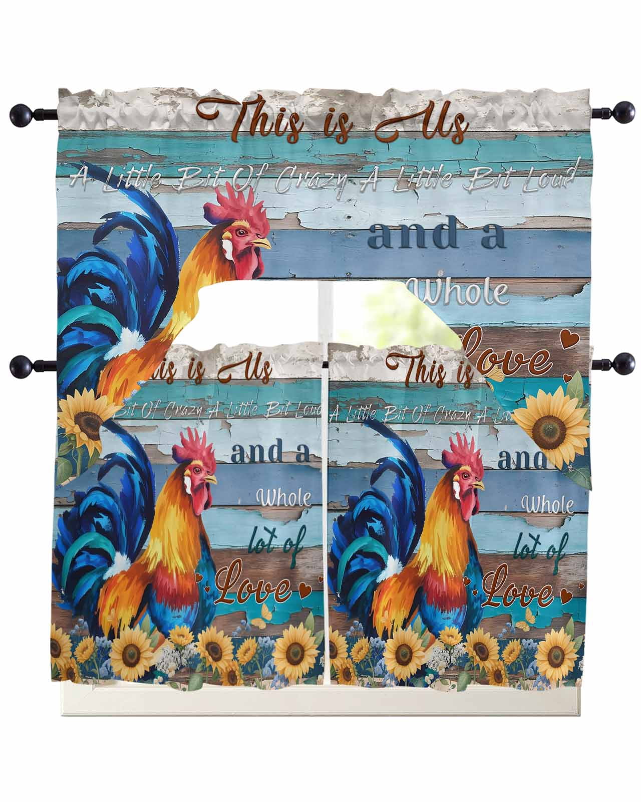 Chicken Flower Swag Valance for Window, 3 Piece Country Farmhouse ...