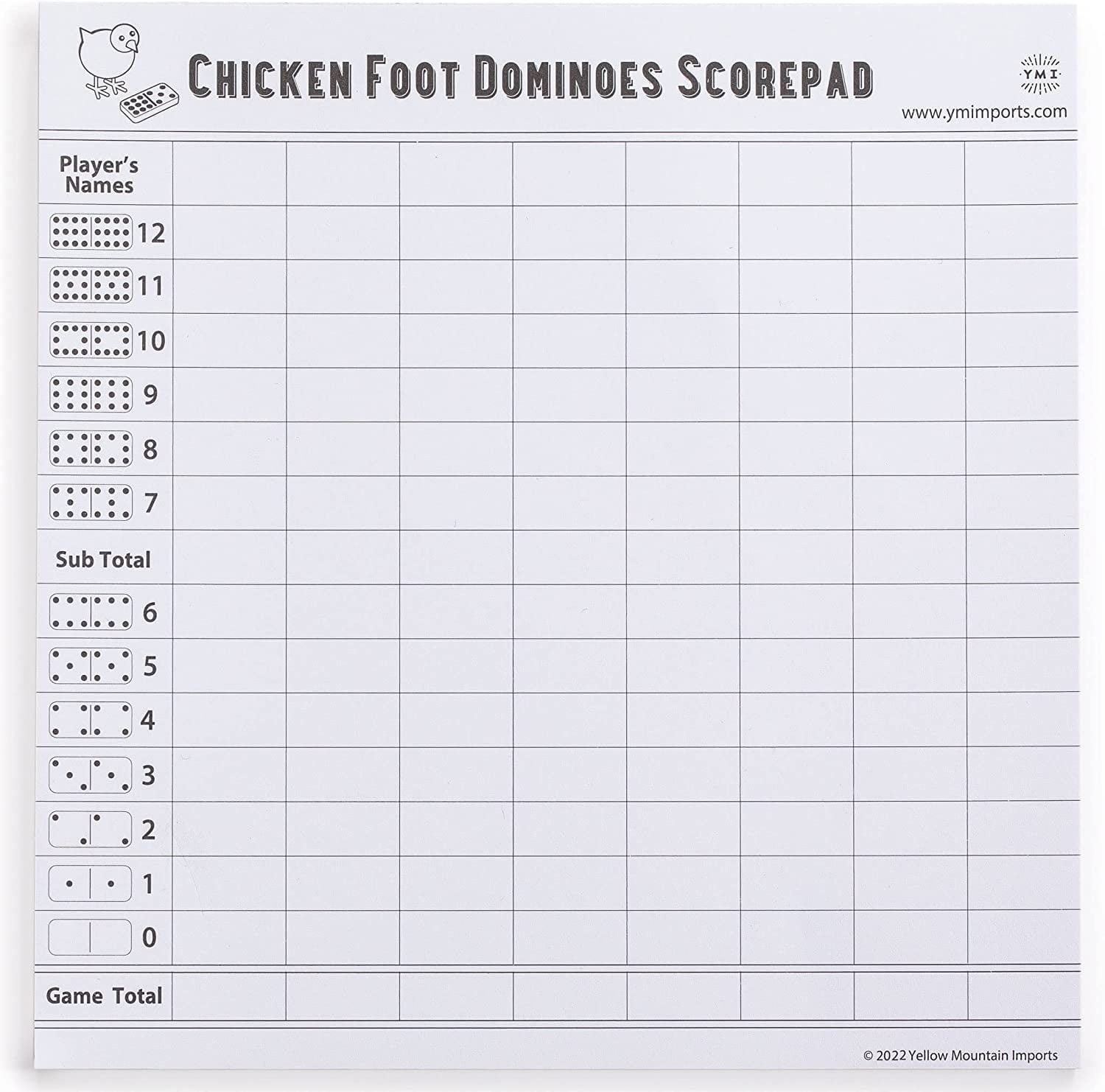 Chicken Foot Dominoes Scorepad - 50 Sheets - Walmart.com
