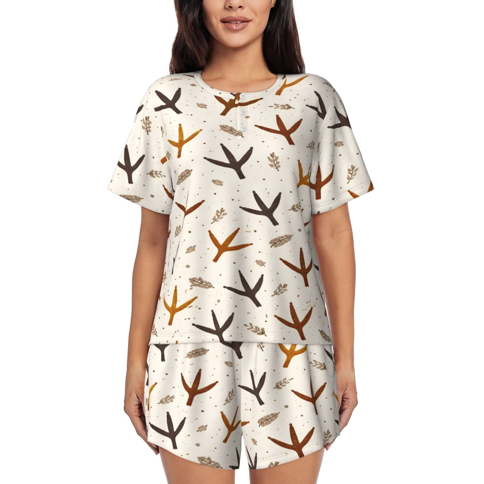Chicken Footprint Pattern Women’S Short-Sleeved Pyjama Set Round-Neck ...