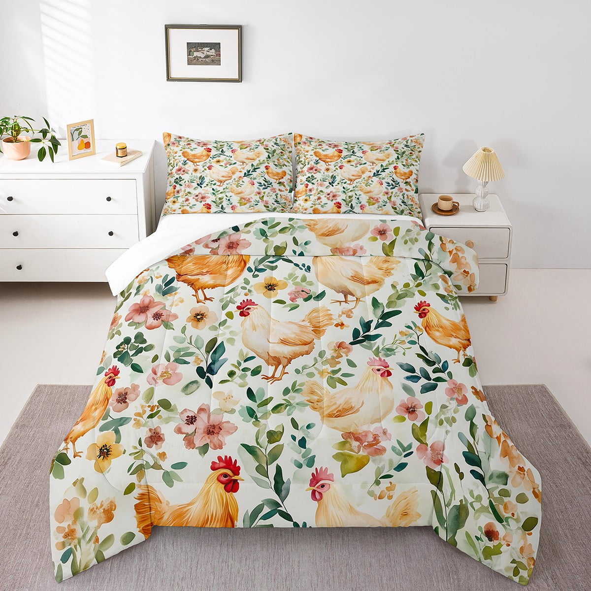 Chicken Full Down Comforter Cute Farm Animal Bedding Set Farmhouse ...