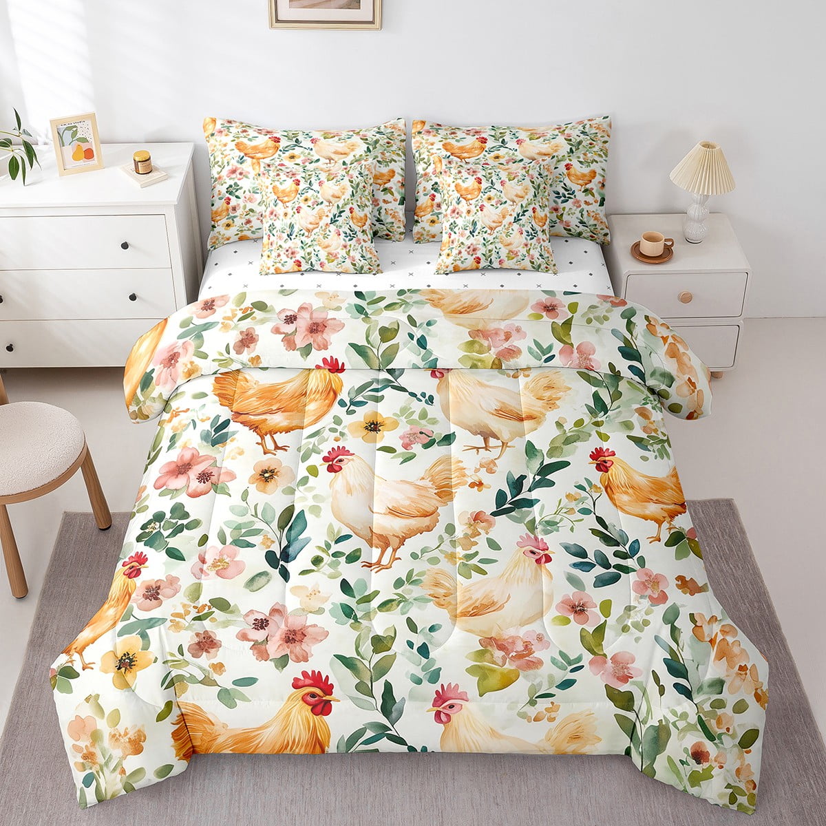 Chicken Full Comforter Set 7 Piece Cute Farm Animal Bed In A Bag With ...