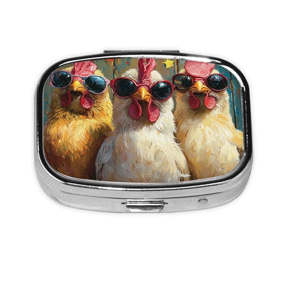 Chicken Funny Party Square Pill Box 2 Compartment Pill Case Medicine ...