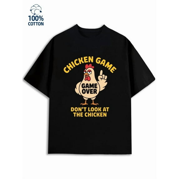 Chicken Game Tee men's funny humor 180G 100% Cotton black work husband ...