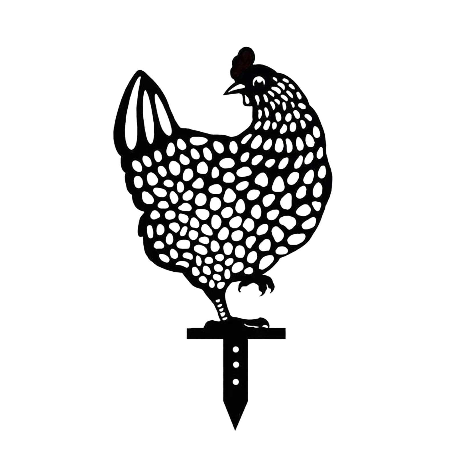 Chicken Garden Decor - Metal Rooster Silhouette Yard Art, Hollow Out ...