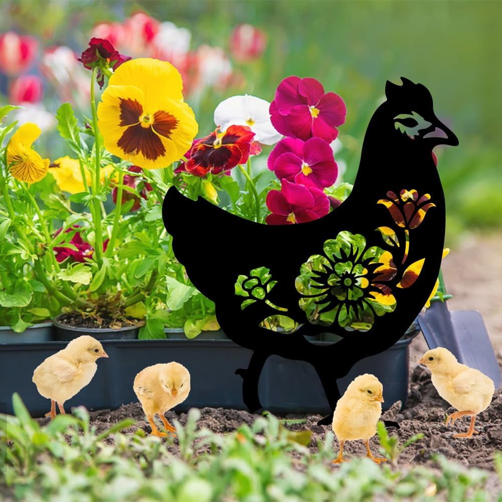 Chicken Garden Decor Stake Farm Animal Silhouette Metal Garden Stakes ...