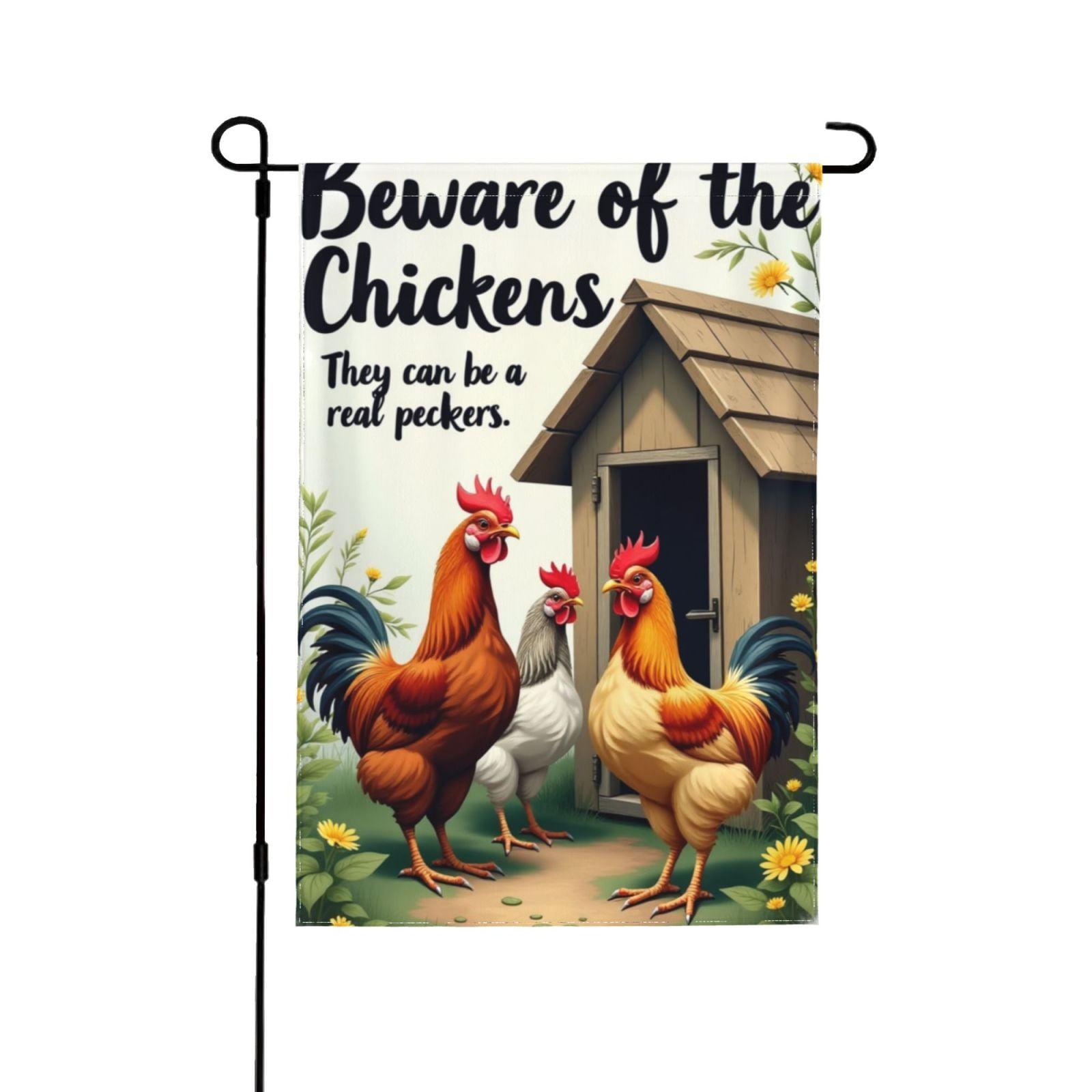 Chicken Garden Flag 12.5x18 Inch Double Sided Beware Of Chickens They ...