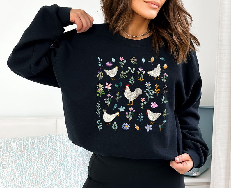 Chicken Garden Sweatshirt Floral Hen Design Farm Life Gift for Chicken ...