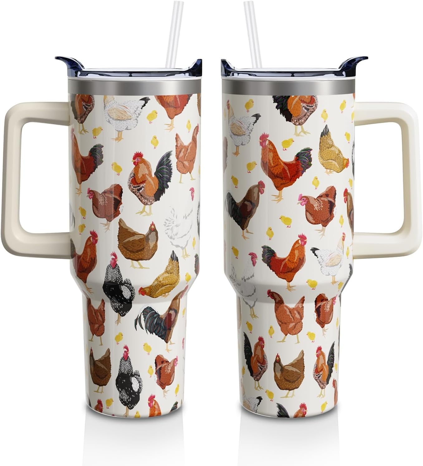 Chicken Gifts Cup for Women Men, Rooster 40oz Tumbler with Handle and ...