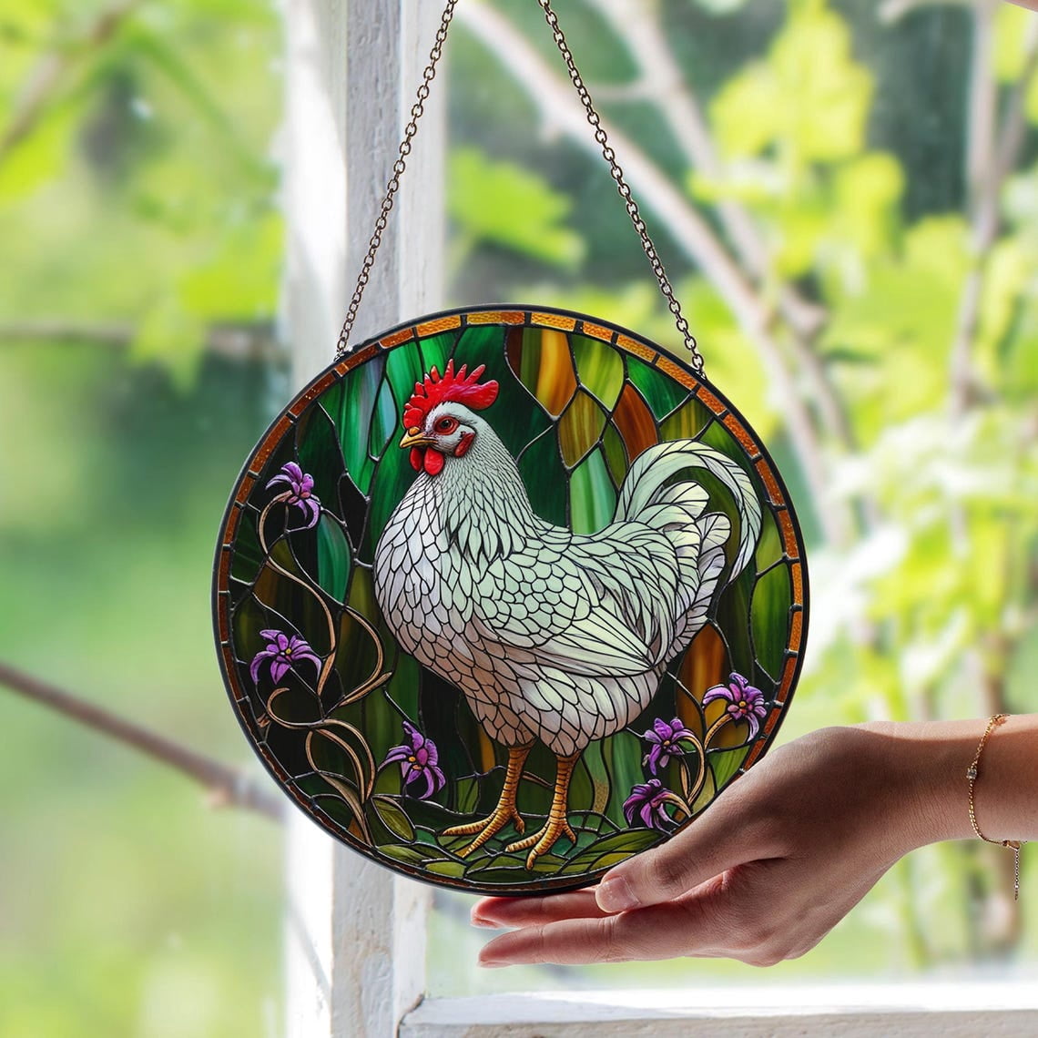 Chicken Glass Window Suncatcher – Rustic Farm Animal Decor, Whimsical ...